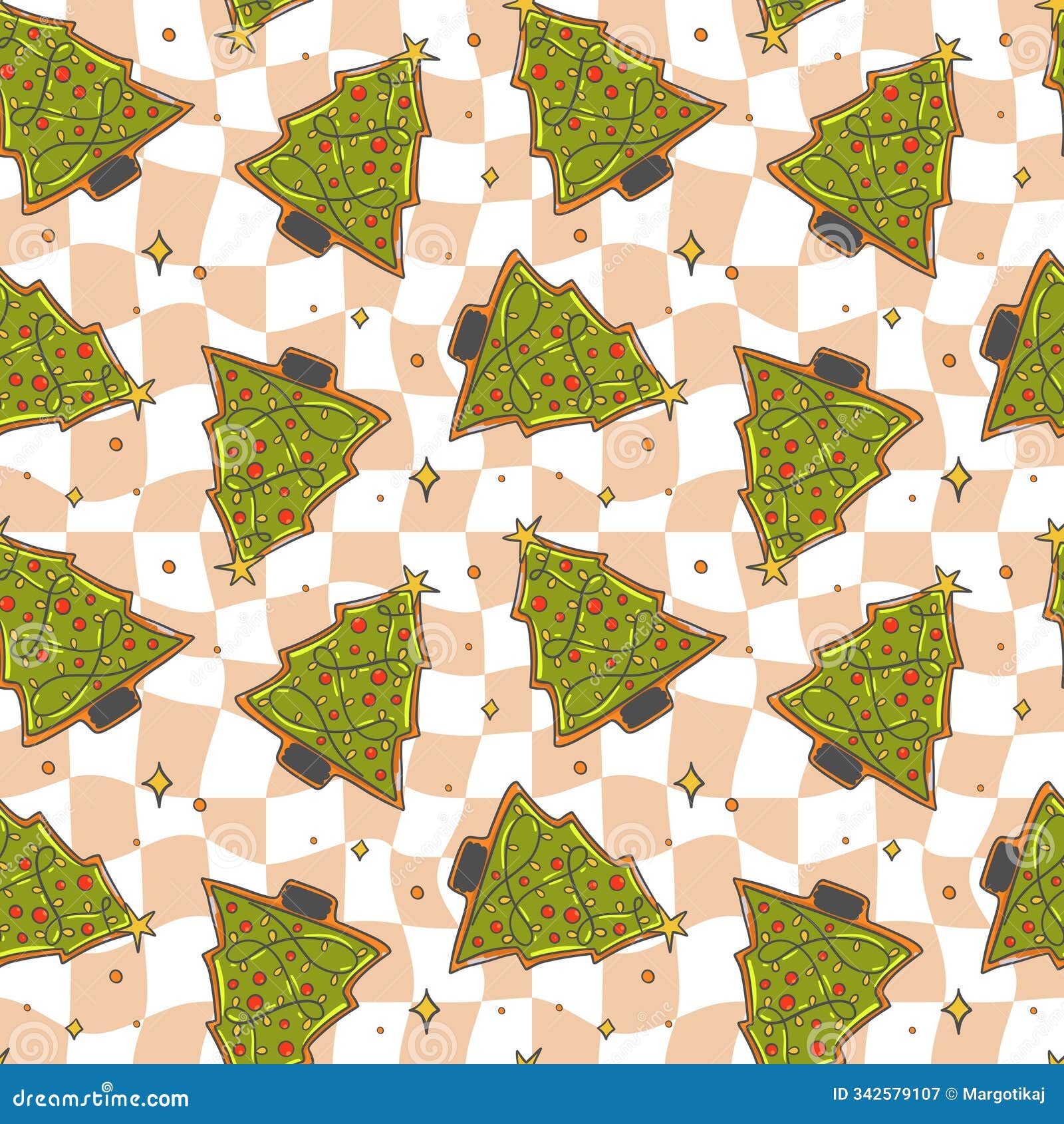 Christmas Tree Cookies Seamless Pattern on Checkerboard Background ...