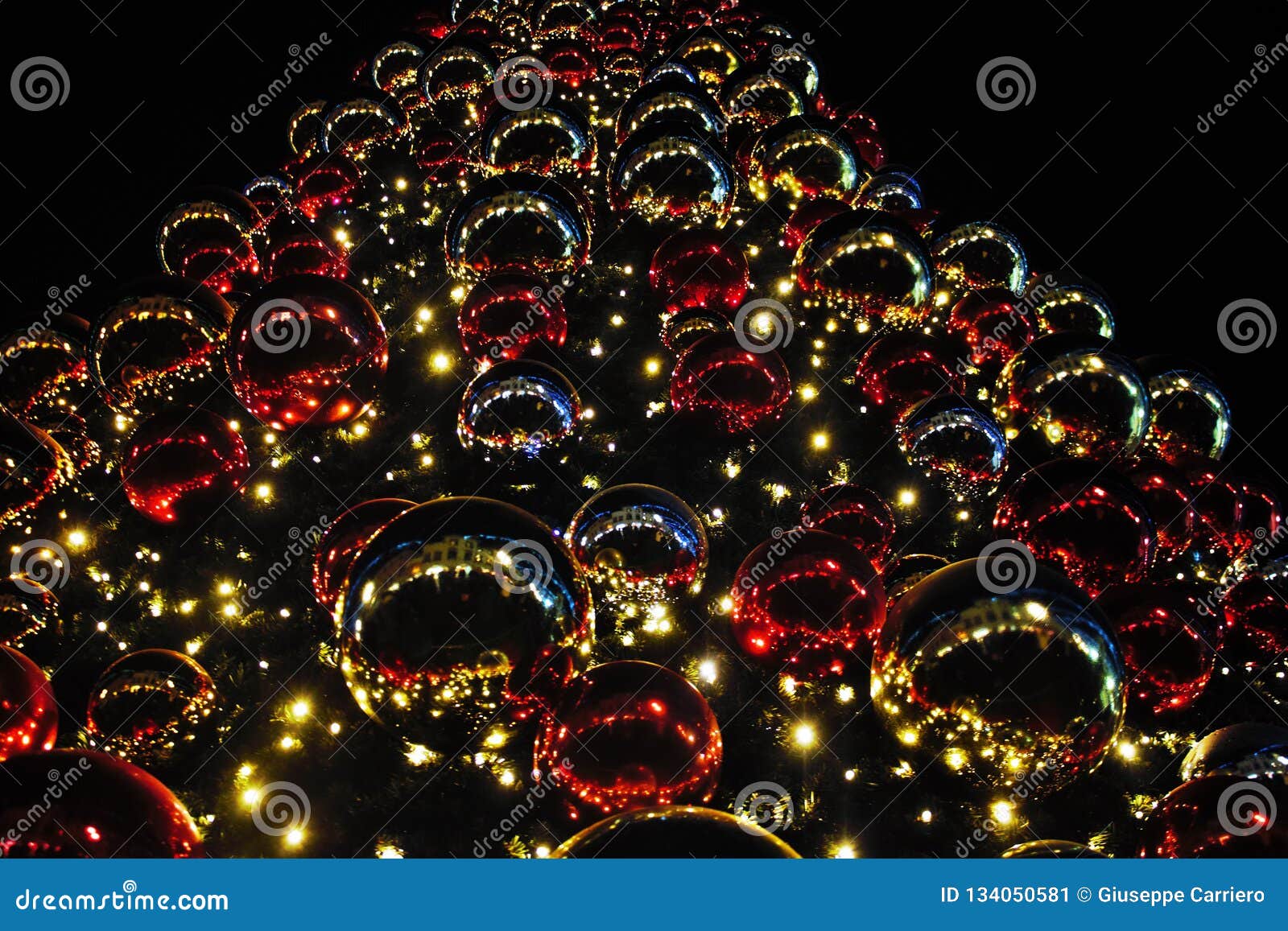 Christmas Tree Decorated with Lights and Colored Spheres Stock Image ...