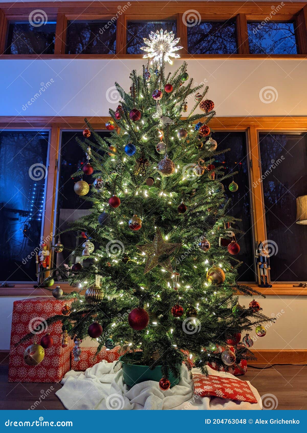 Christmas Tree Decorated in Living Room Stock Photo - Image of design ...