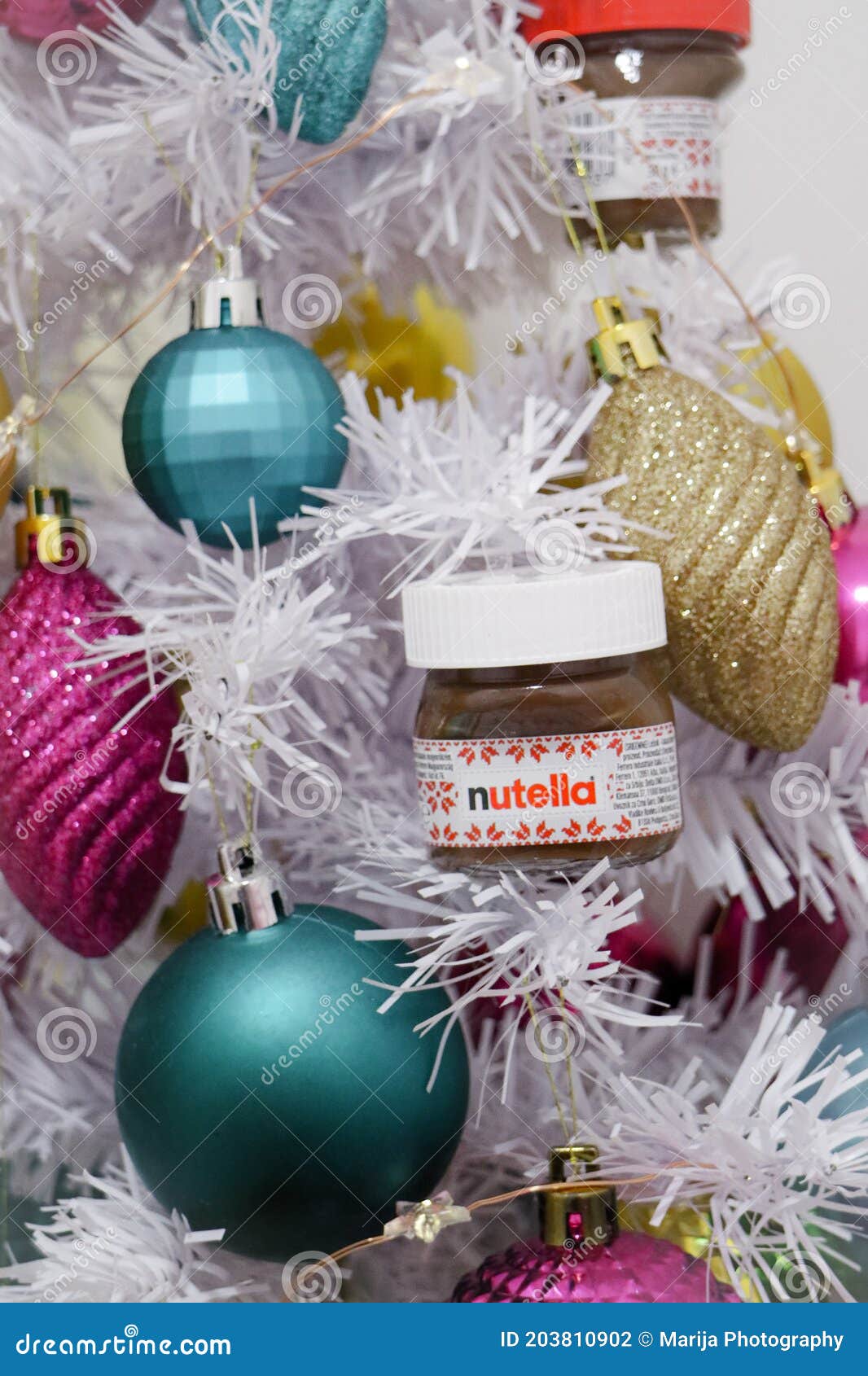Christmas Tree Decorated with Mini Nutella Jar Editorial Photography ...