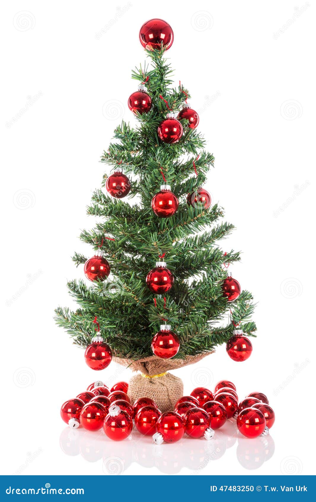 Christmas Tree Decorated with Red Balls Isolated at White Stock Photo ...