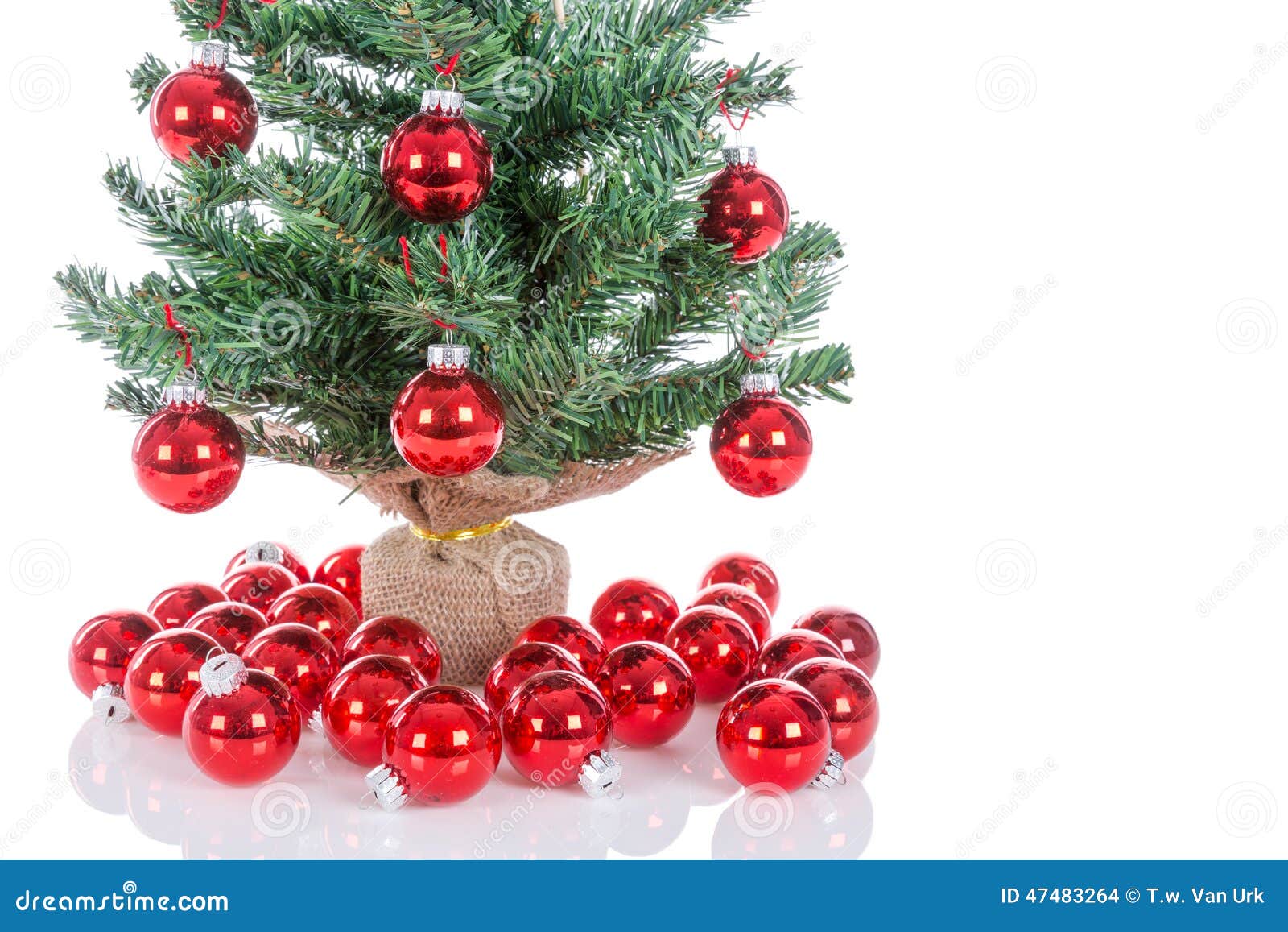 Christmas Tree Decorated with Red Balls Isolated at White Stock Photo ...