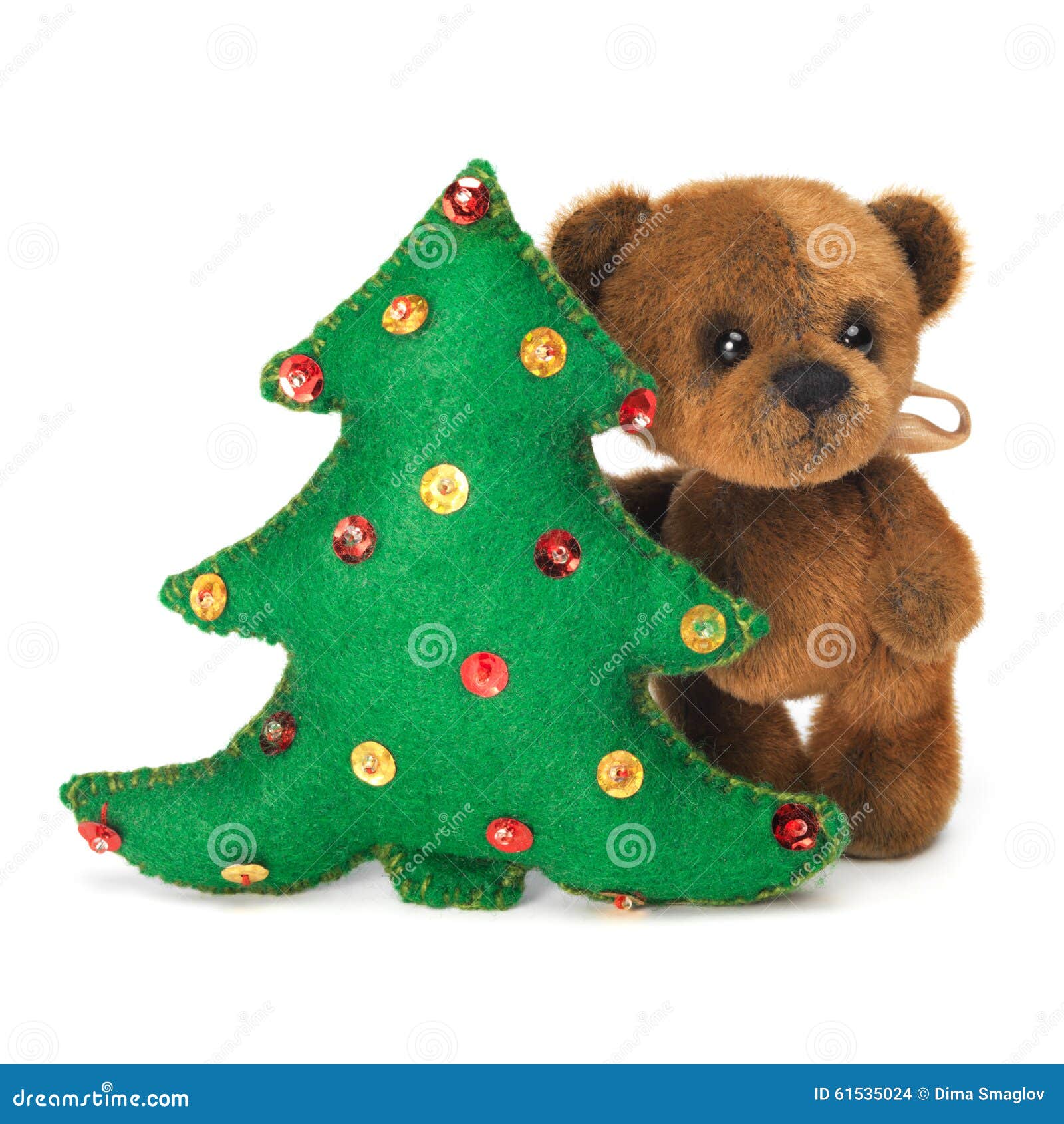 Christmas Tree Decoration with Cute Classic Teddy Bear Stock Photo ...