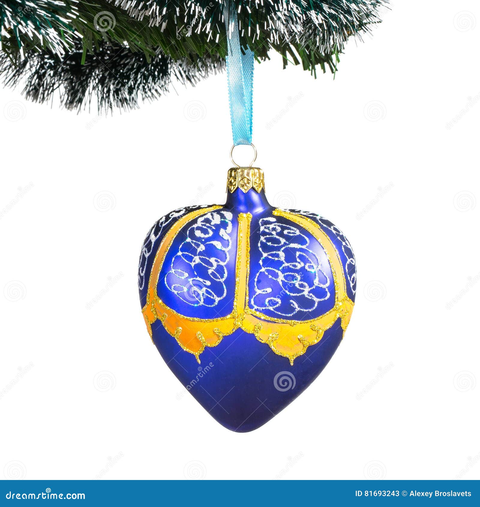 Christmas-tree Decorations - Blue Heart. Isolated on White Background ...