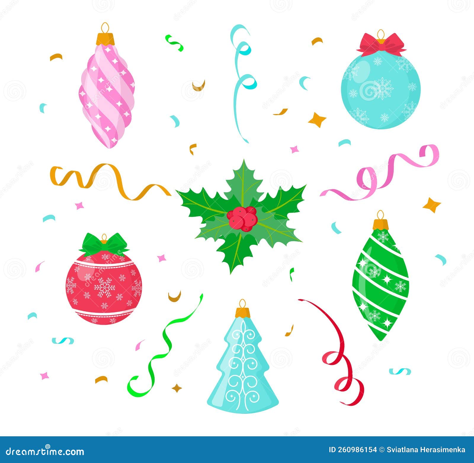 Christmas Tree Decorations Isolated Set. Vector Illustration Stock ...