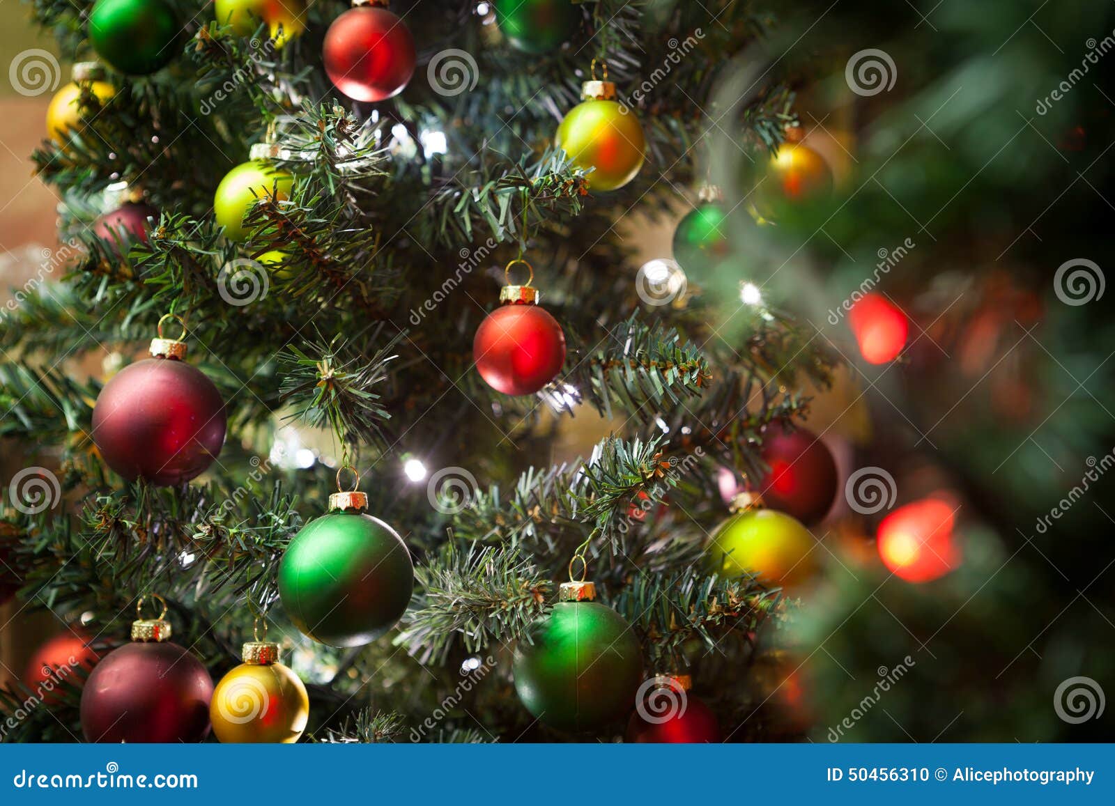 Christmas Tree Decorations, Lights Background Stock Photo - Image of ...