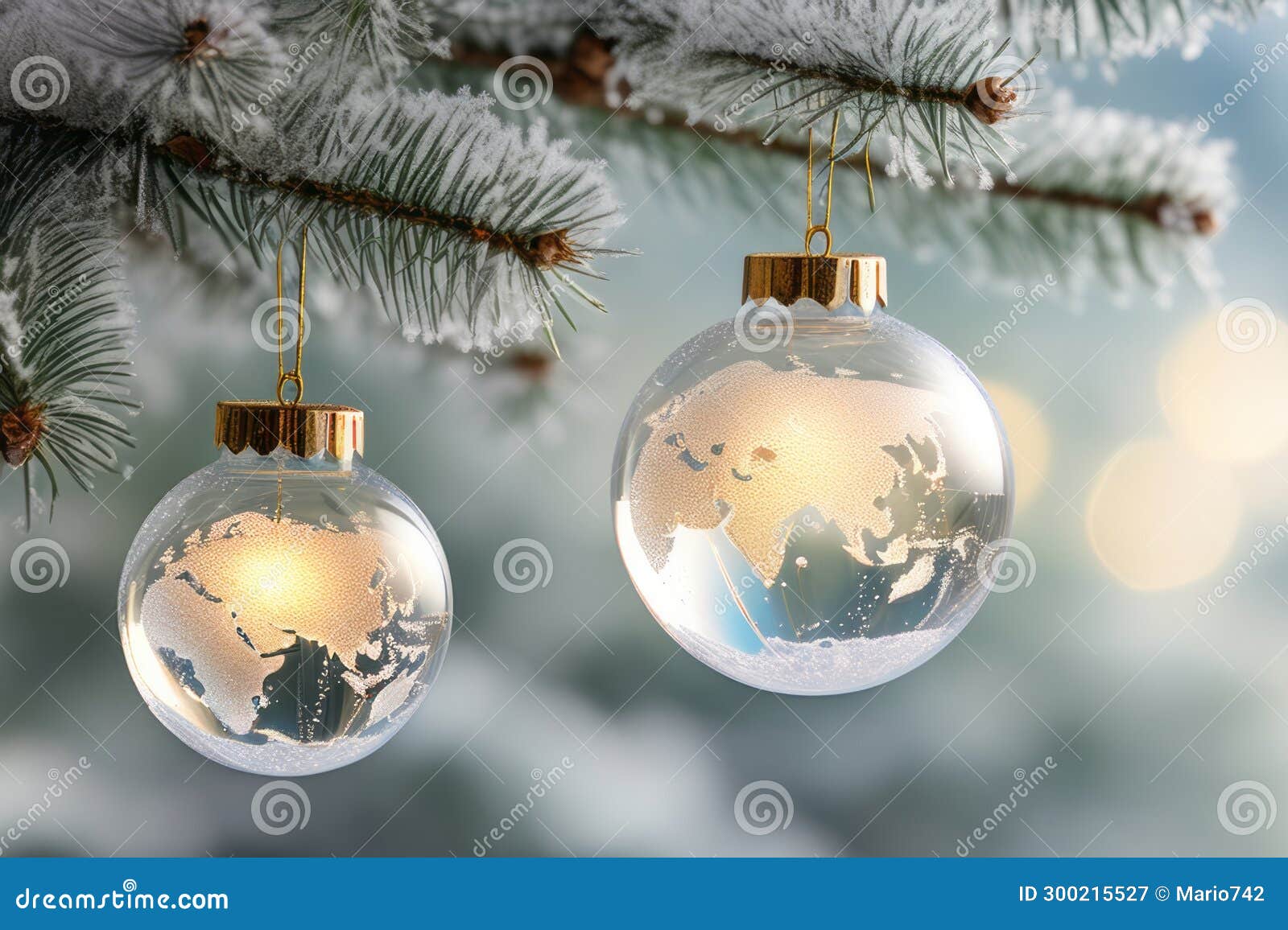 Christmas Tree with Decorative Christmas Balls, Simulating a Globe with ...