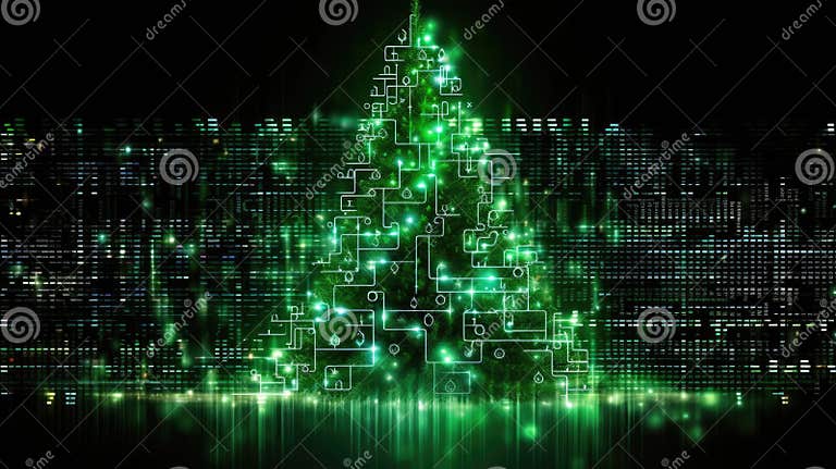 Christmas Tree in Digital Dimension, Futuristic Glowing Object ...