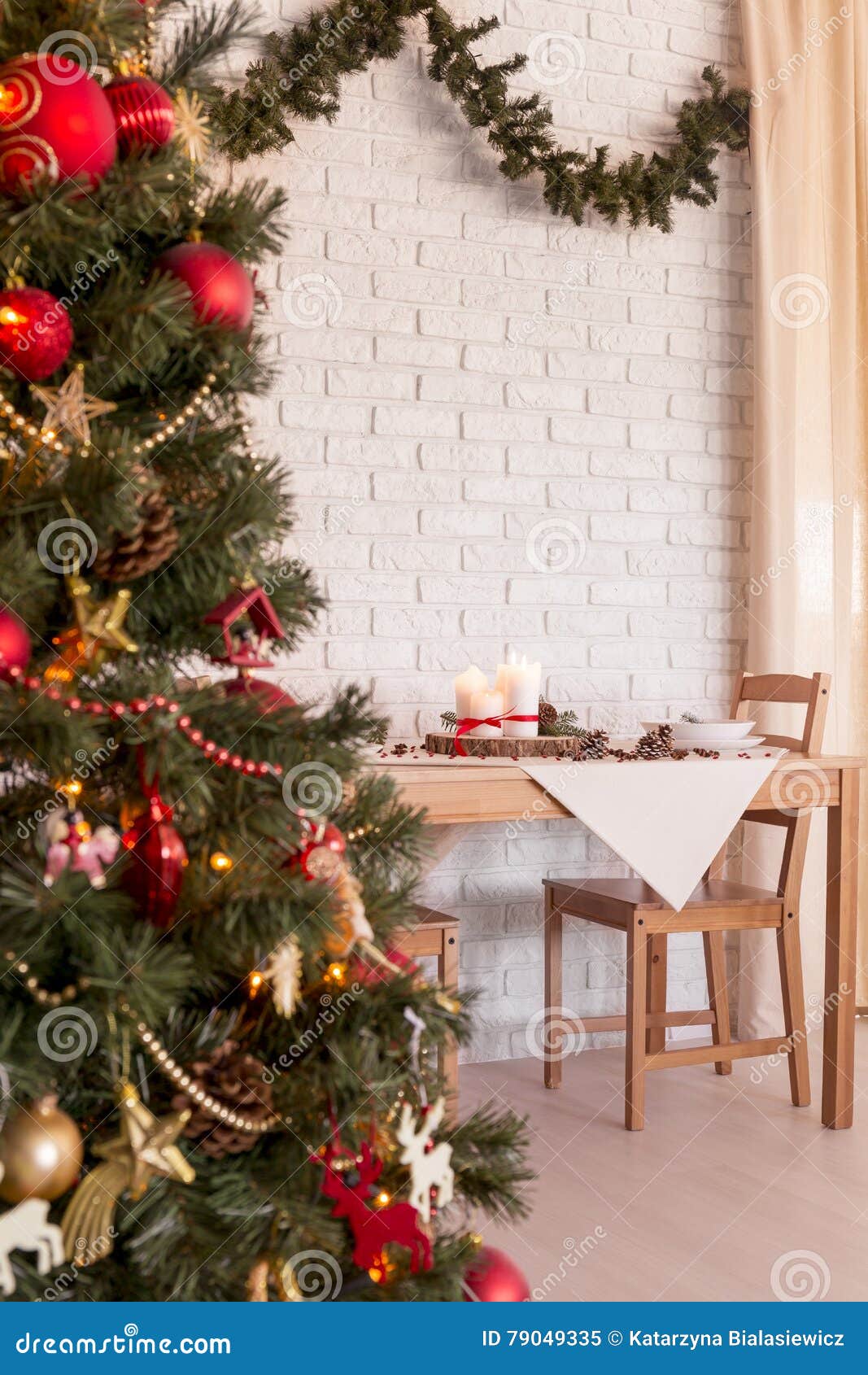 Christmas Tree in Dining Room Stock Image - Image of season, festive ...