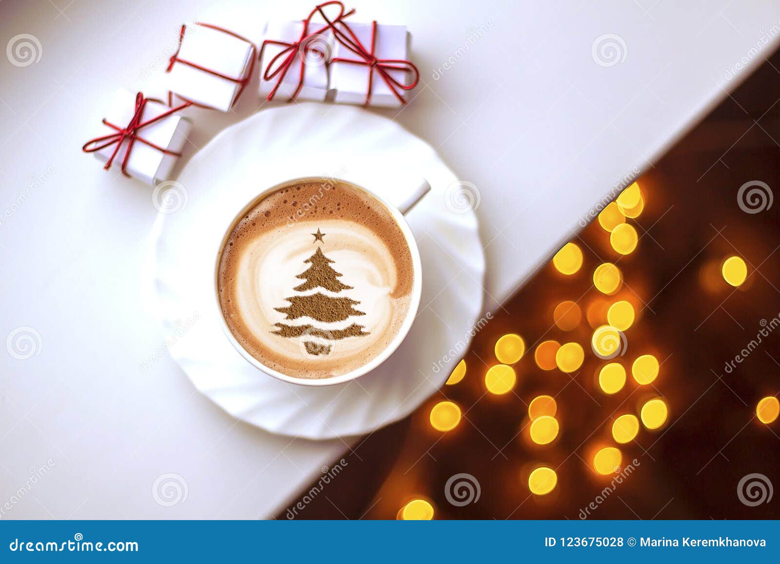 Coffee Cup with Christmas Tree Stock Photo - Image of foam, drink ...