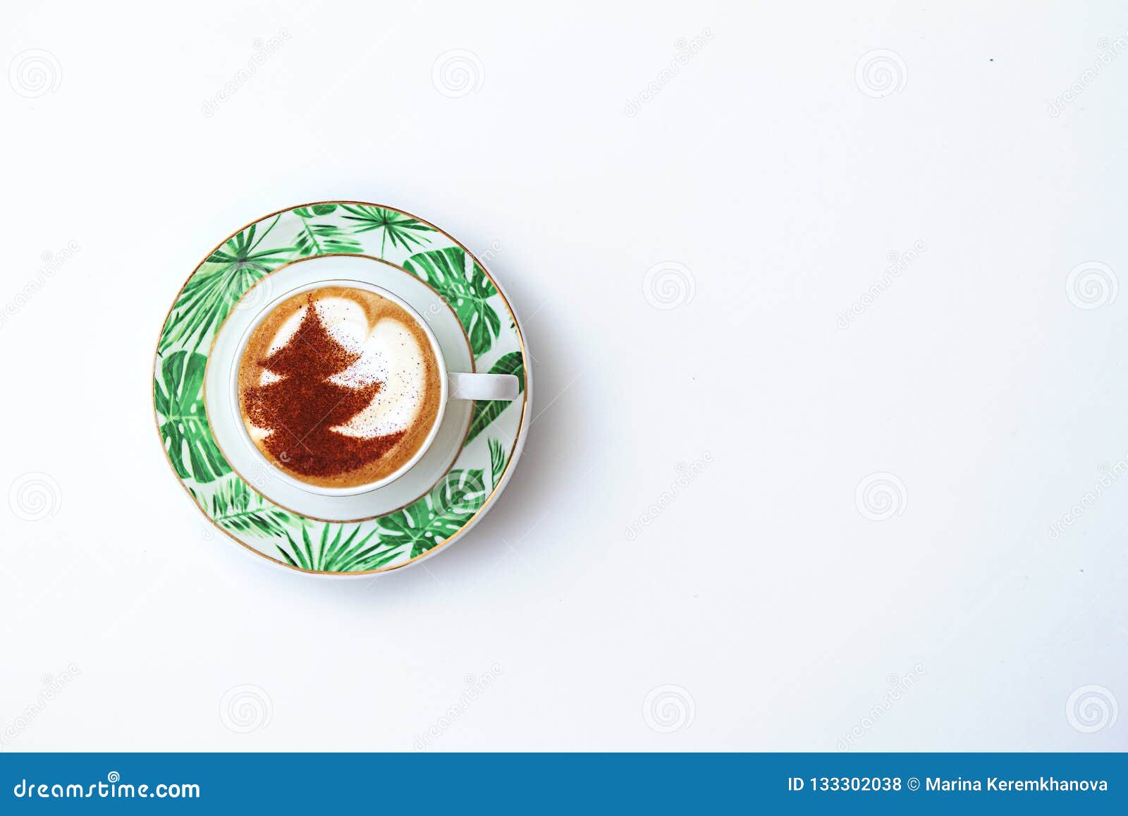 Coffee Cup and Christmas Tree Stock Photo - Image of beverage, latte ...