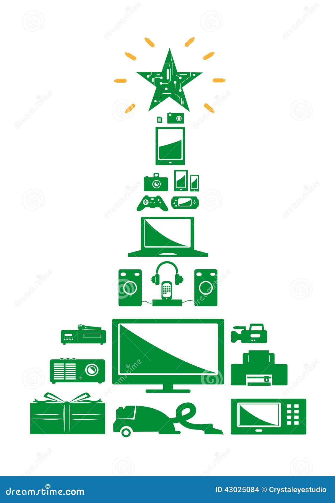 Christmas Tree Electronics Vector. Isolated on White Stock Vector ...