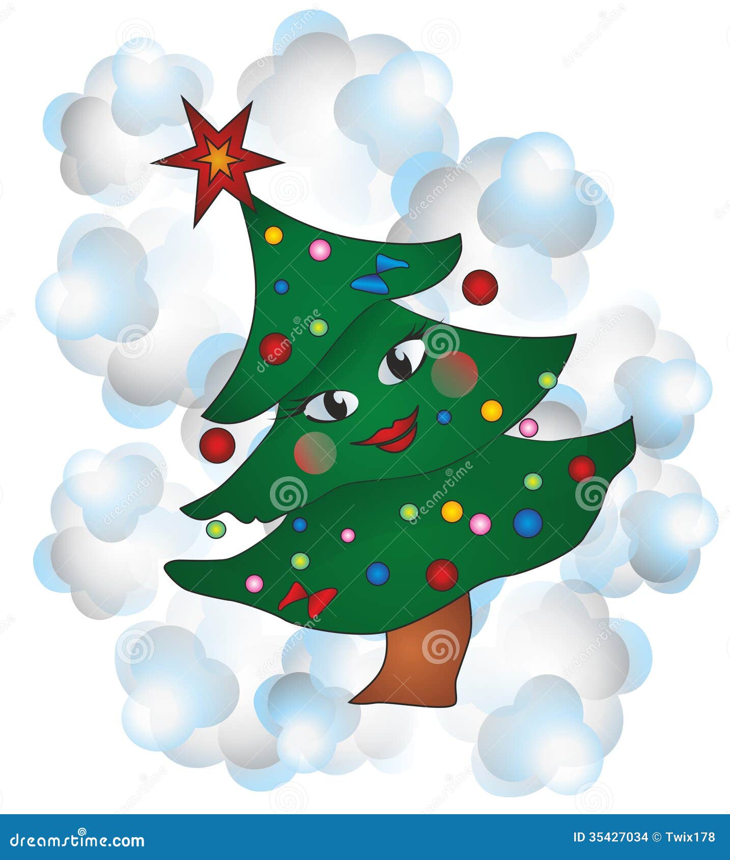 Christmas tree with eyes stock vector. Illustration of smile - 35427034