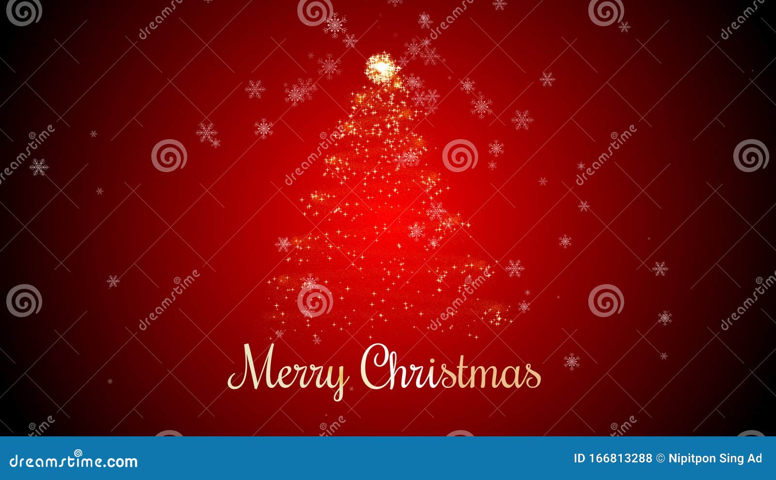 Christmas Tree with Falling Snowflakes on Red Background. Christmas ...