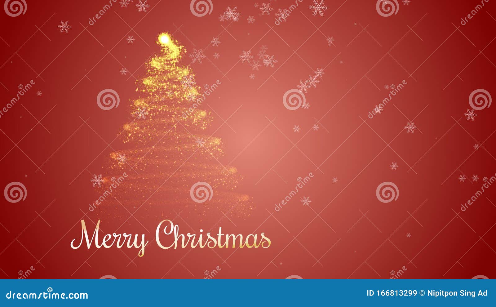 Christmas Tree with Falling Snowflakes on Red Background. Christmas ...