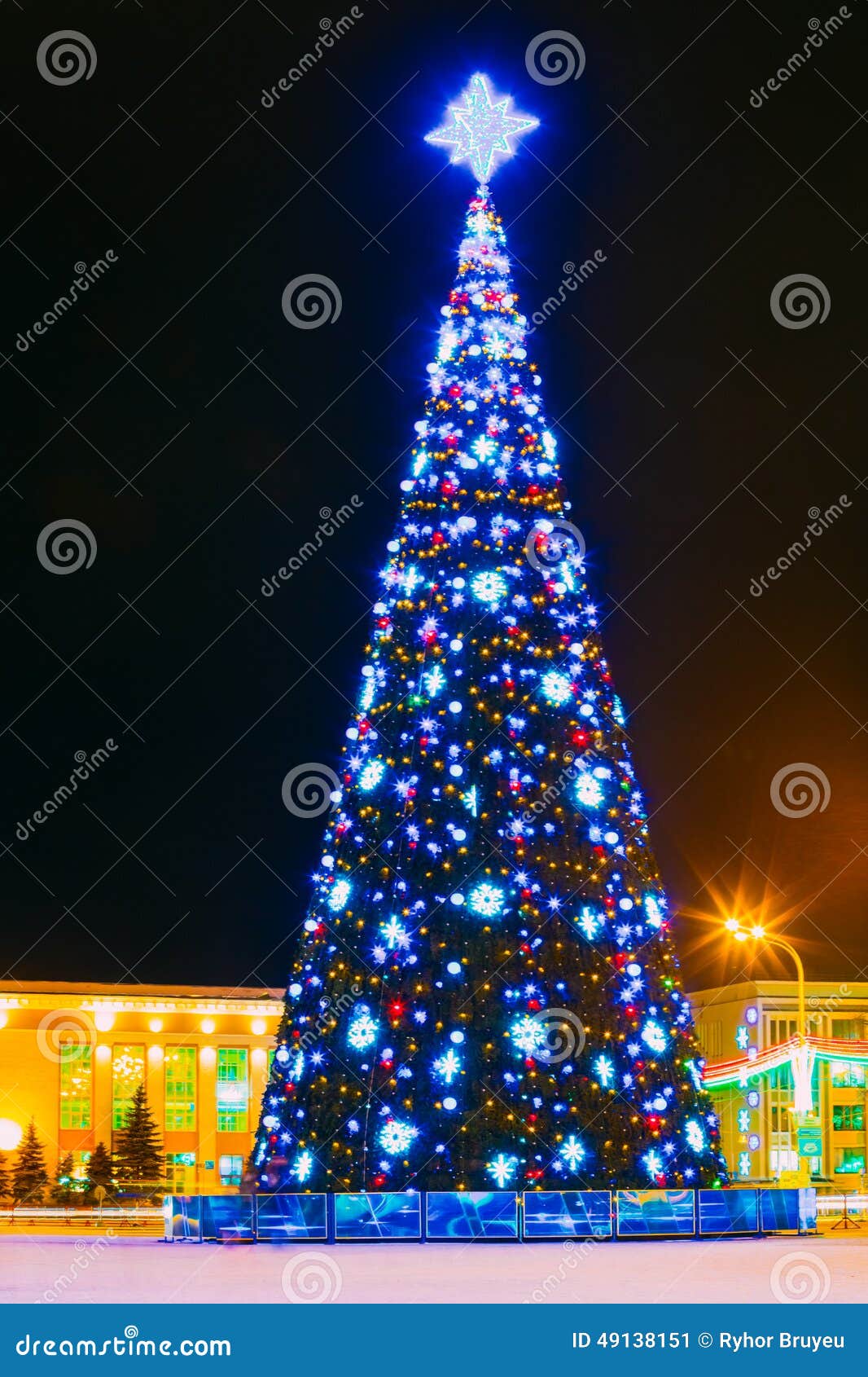 Christmas Tree and Festive Illumination on Lenin Stock Image - Image of ...