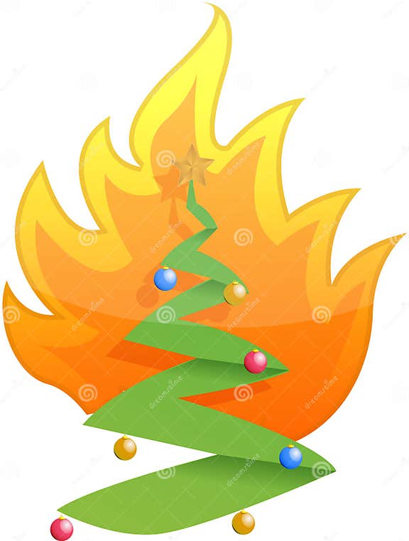 Christmas Tree on Fire Illustration Design Stock Vector - Illustration ...