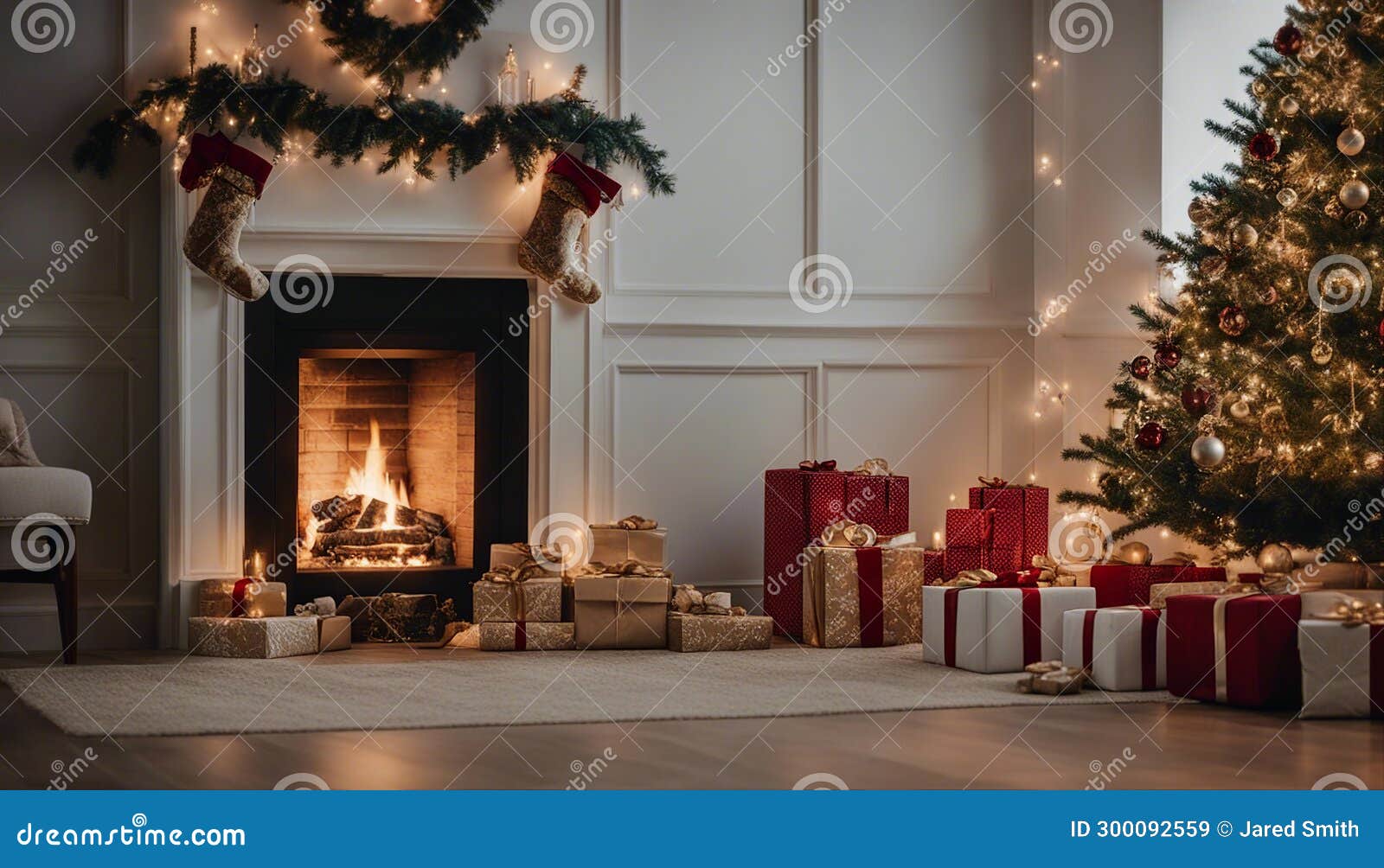 Christmas Tree with Fireplace a Traditional Christmas with a Glowing ...