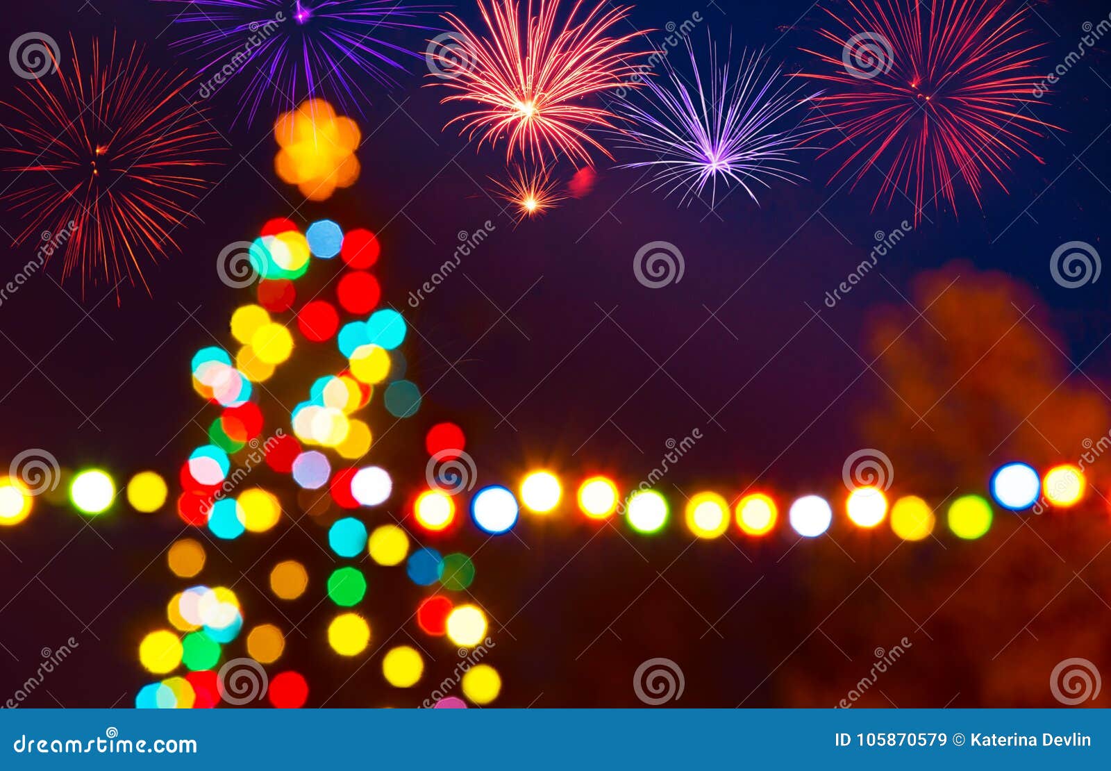 Christmas Tree with a Fireworks by Night Stock Image - Image of ...