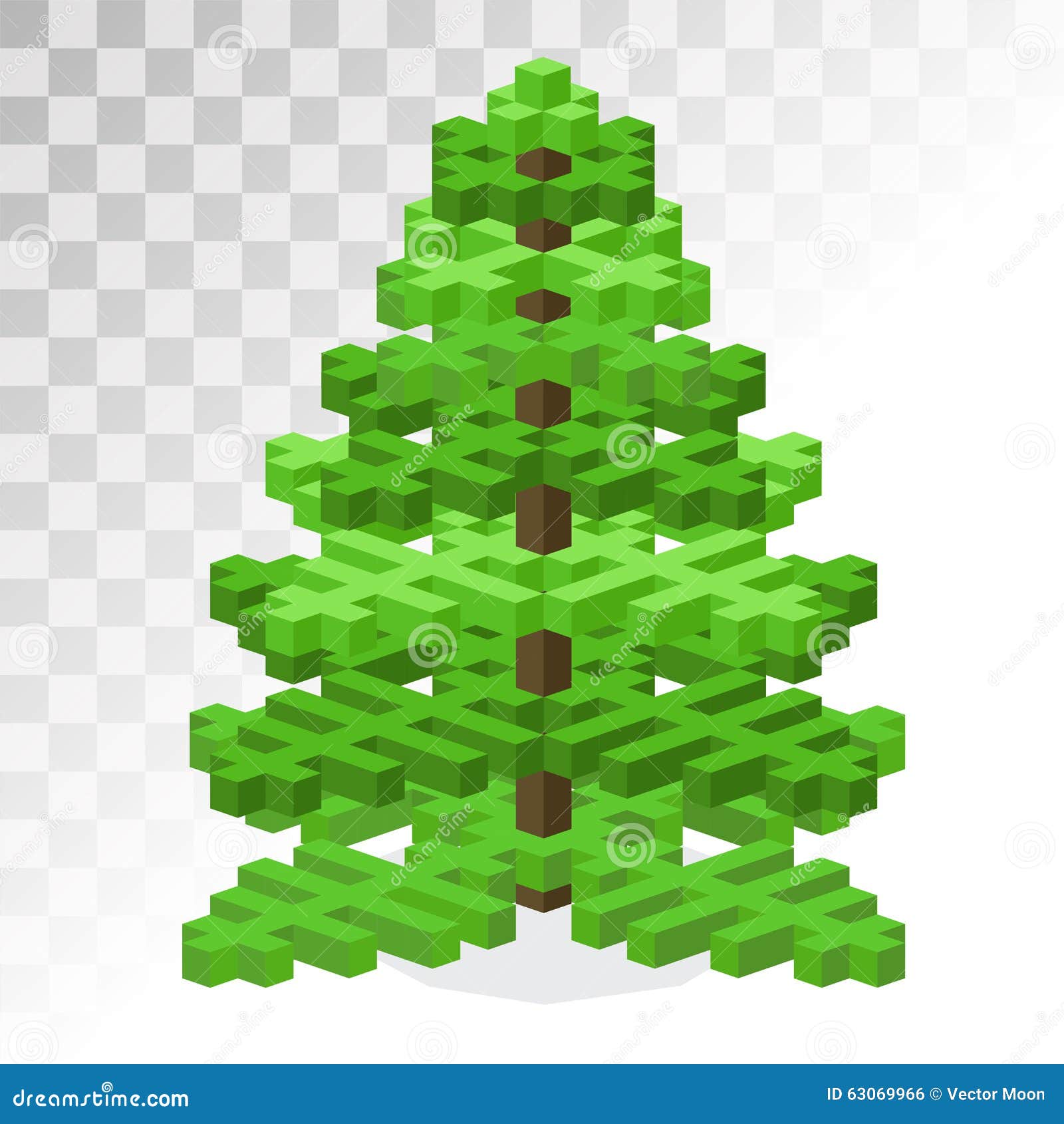 Christmas Tree Flat 3d Isometric Pixel Art Icon Stock Vector ...