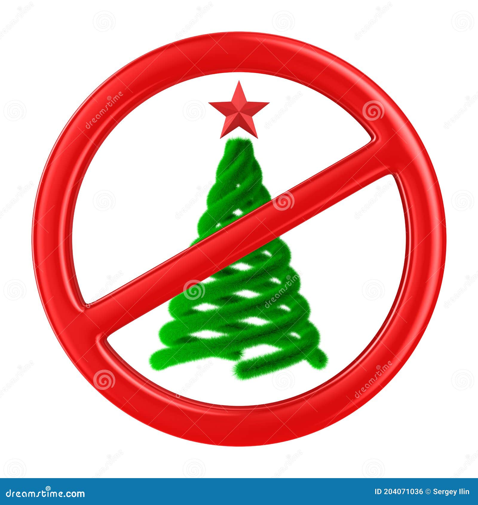 Christmas Tree and Forbidden Sign on White Background. Isolated 3D ...