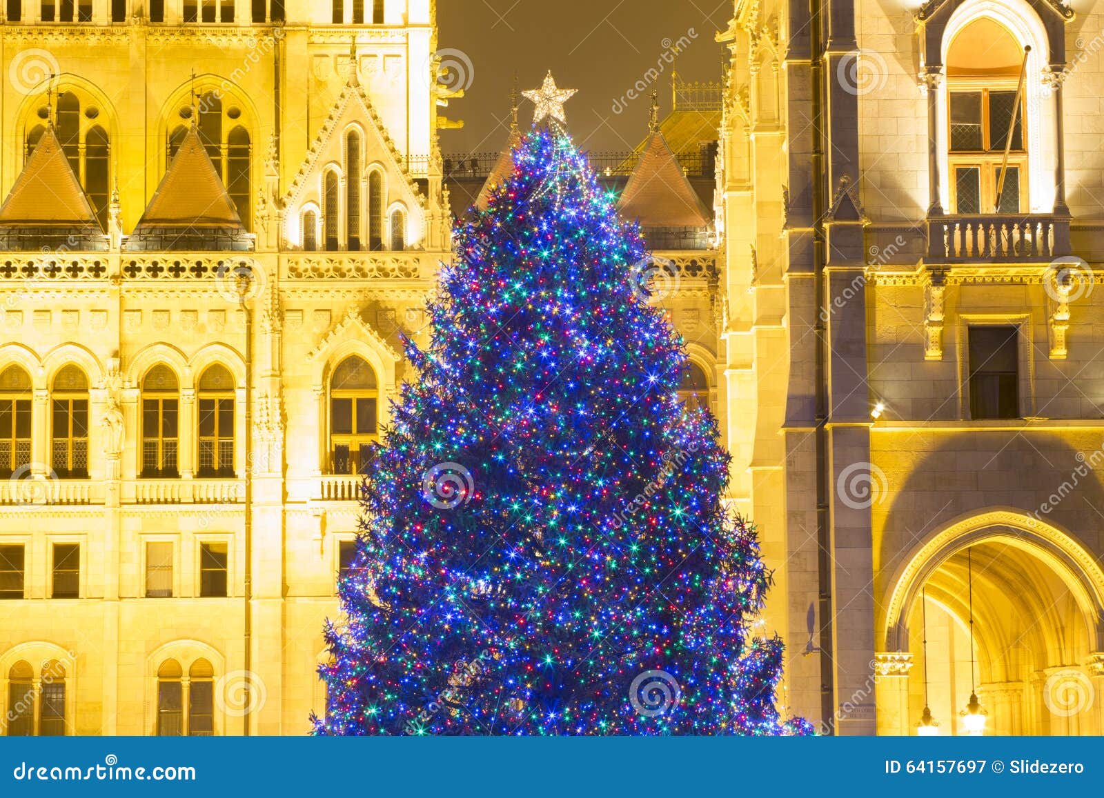 Christmas Tree in Front Off Parliament Building, at Kossuth Square ...