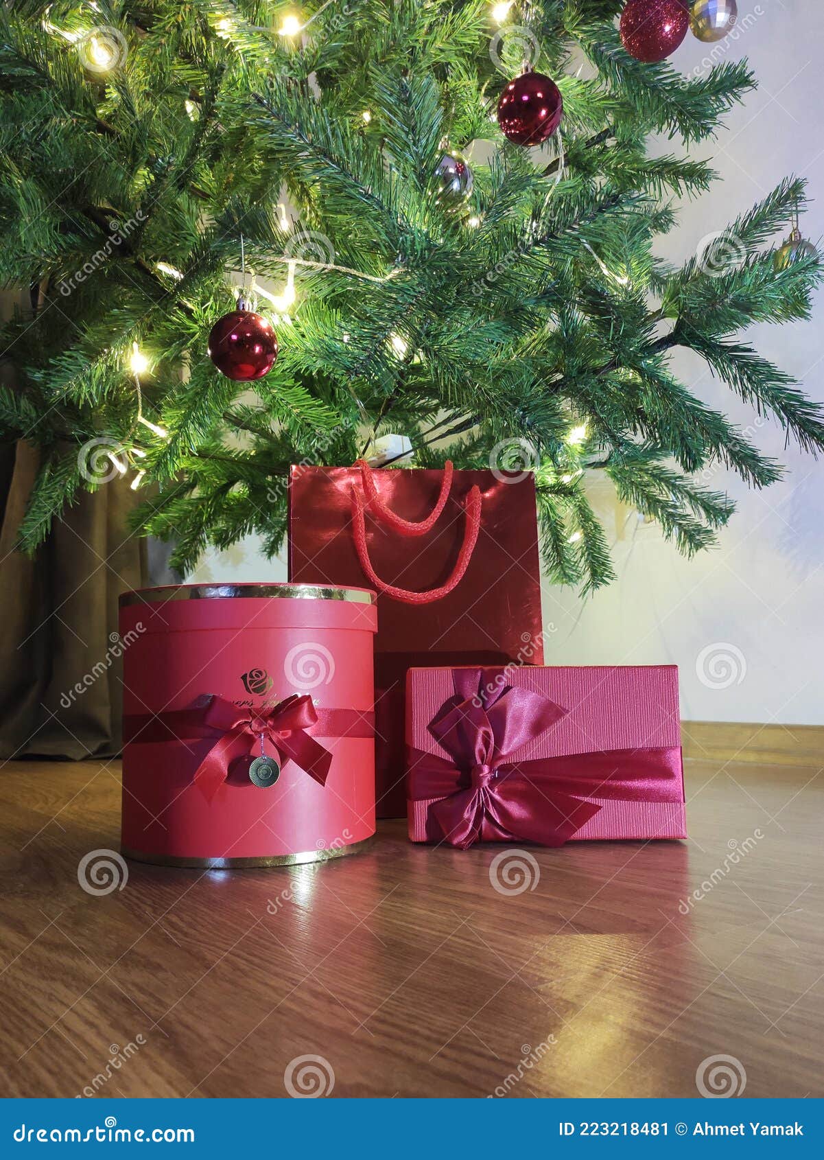 Christmas Tree with Gift Boxes Stock Image - Image of home, lights ...