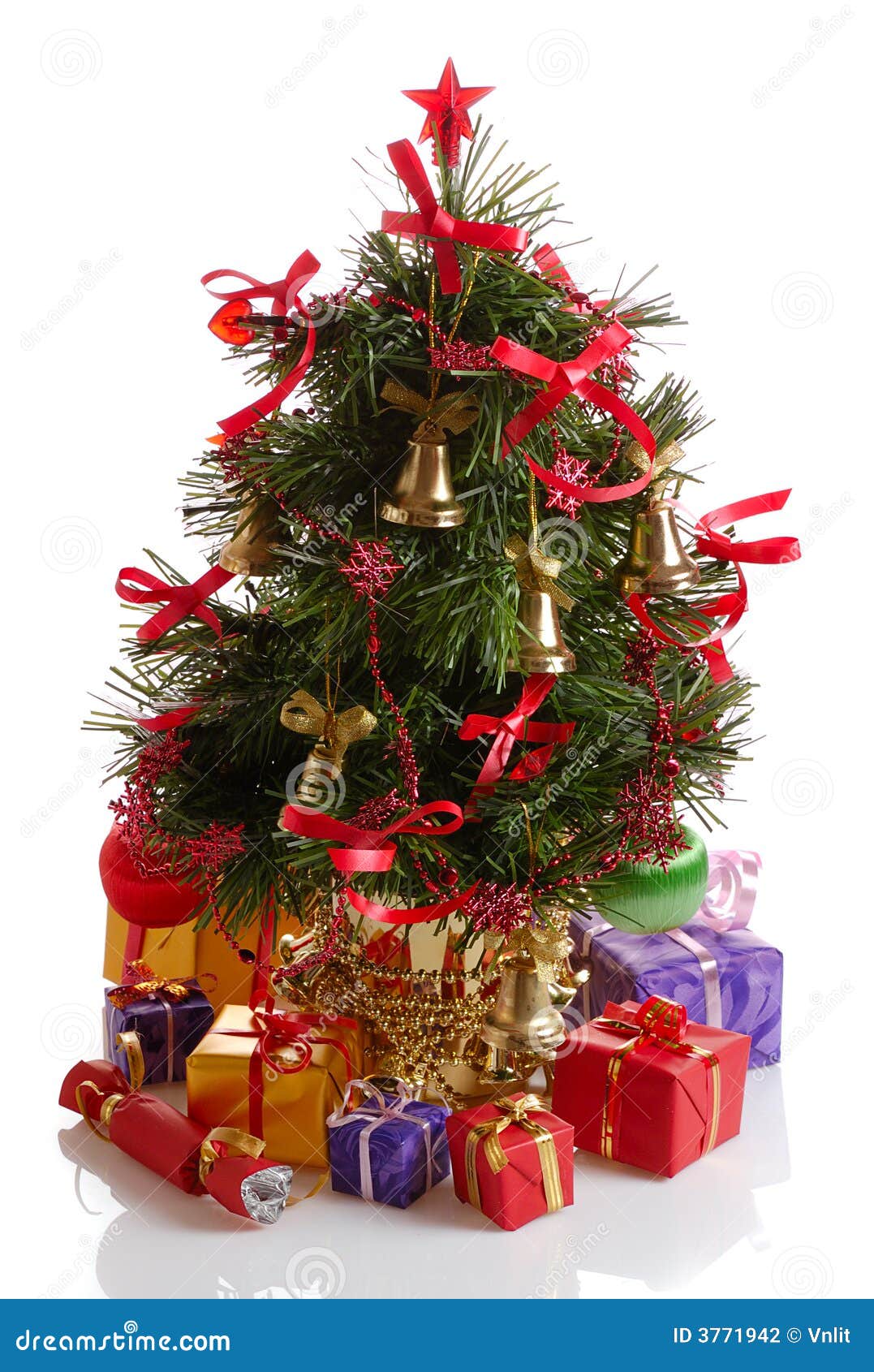 Christmas tree with gifts stock photo. Image of bell, present - 3771942