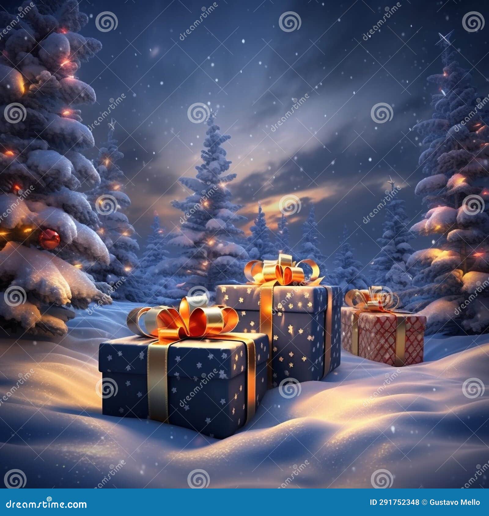 Christmas Tree with Gifts. Typical Christmas Party Scene Stock ...