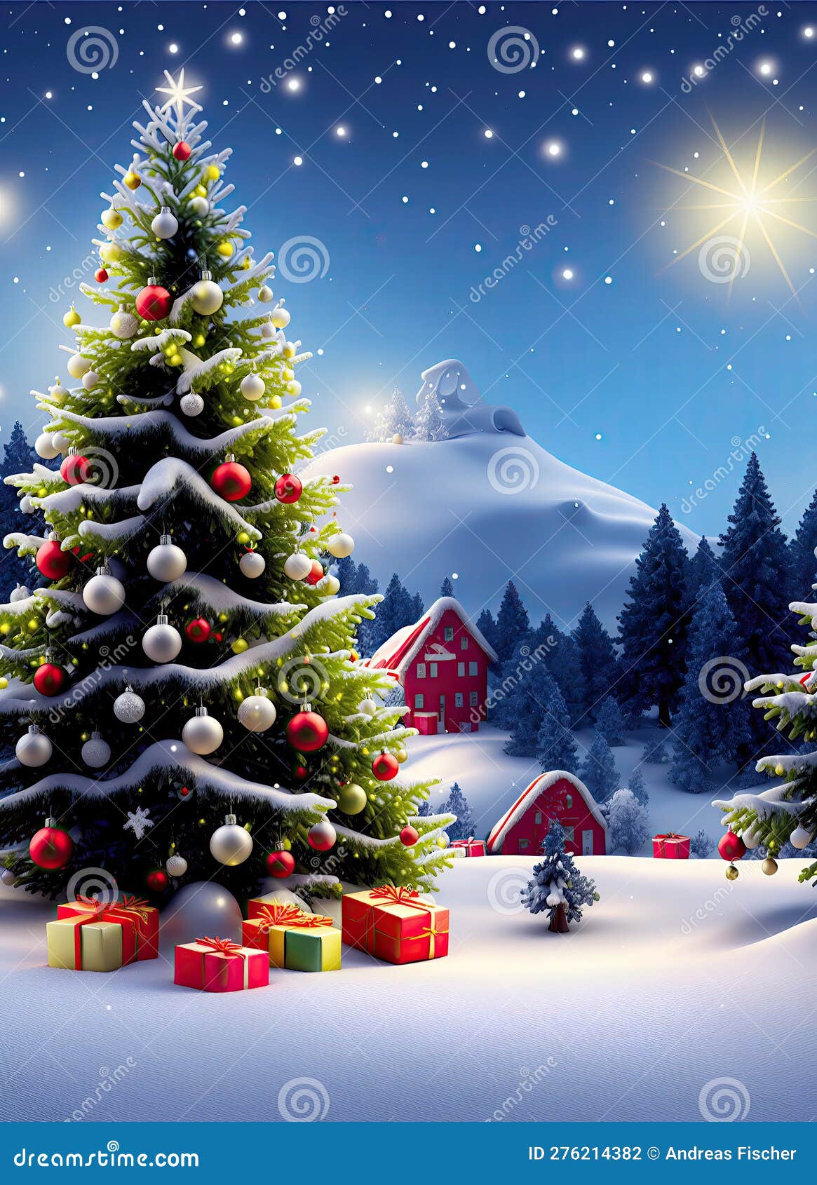 Christmas Tree with Gifts in a Winter Landscape. Stock Illustration ...