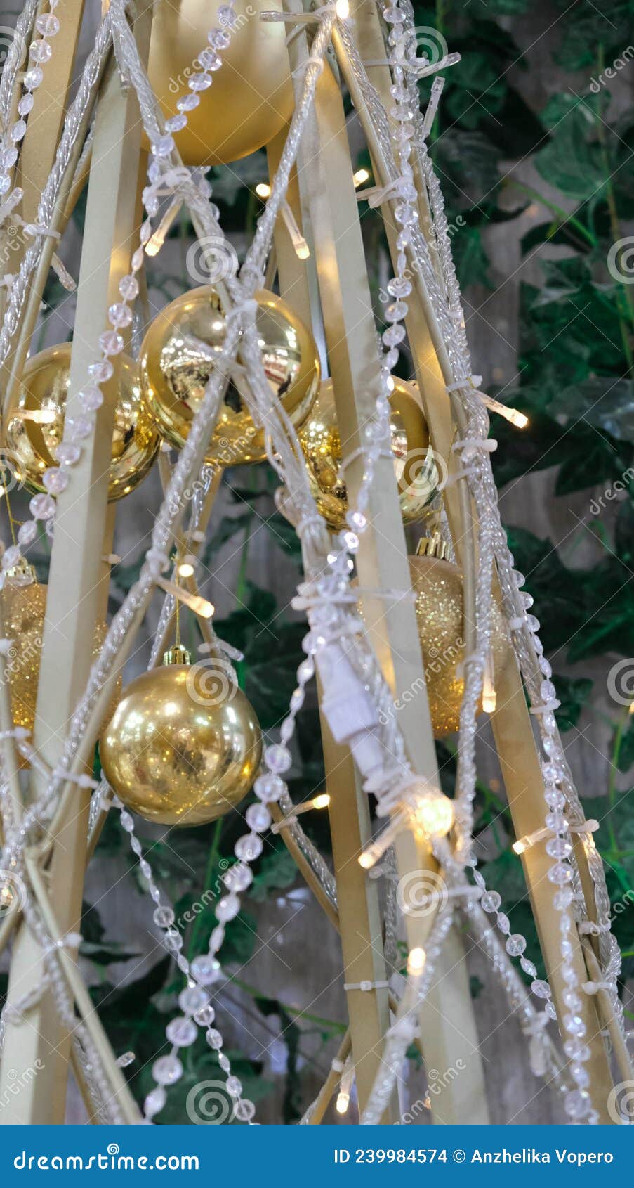 Christmas Tree with Golden Balls Stock Photo - Image of forest ...