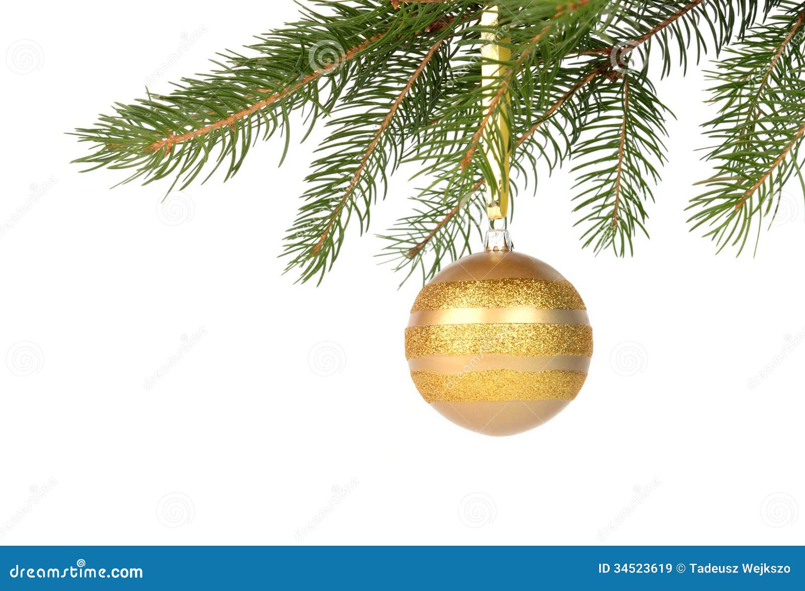 Christmas Tree with Golden Bauble Isolated on White Stock Image - Image ...