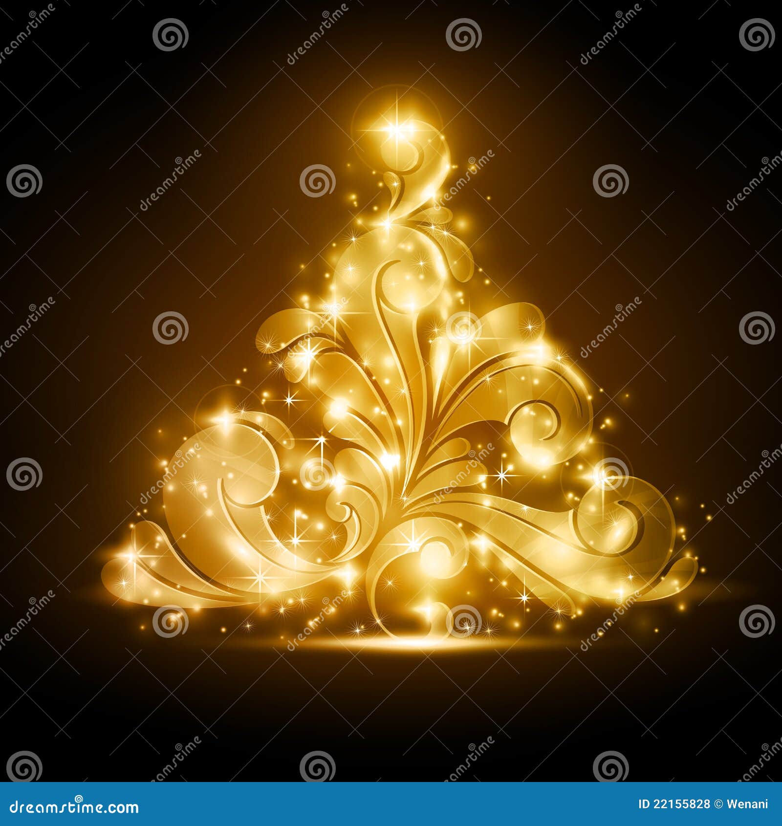 Christmas Tree with Golden Glow and Sparkles Stock Vector ...