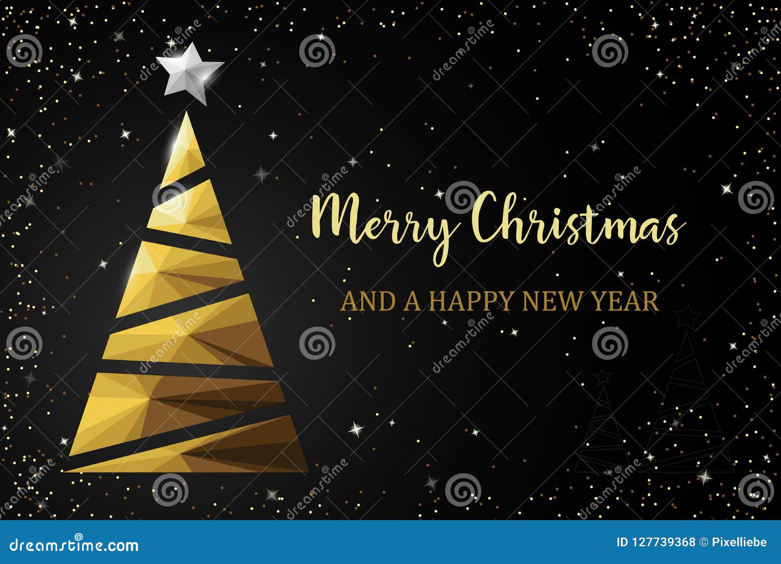 Christmas Tree Golden Polygon Card Vector Stock Vector - Illustration ...