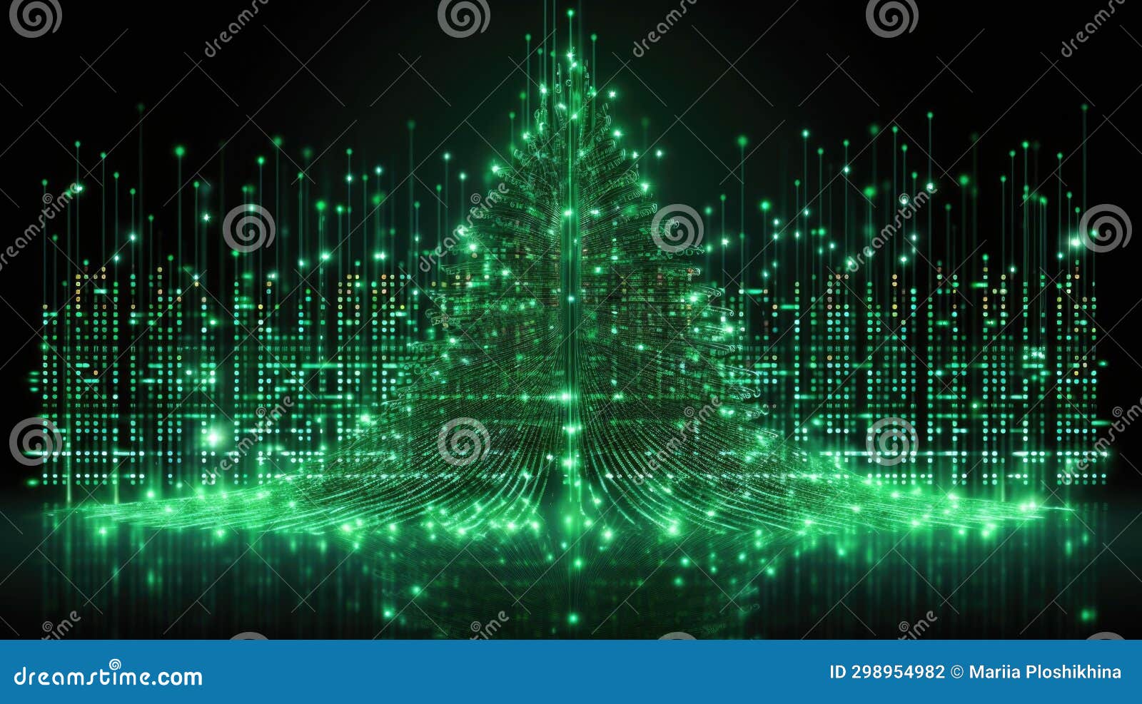 Christmas Tree in a Green Digital Dimension, Futuristic Glowing Object ...