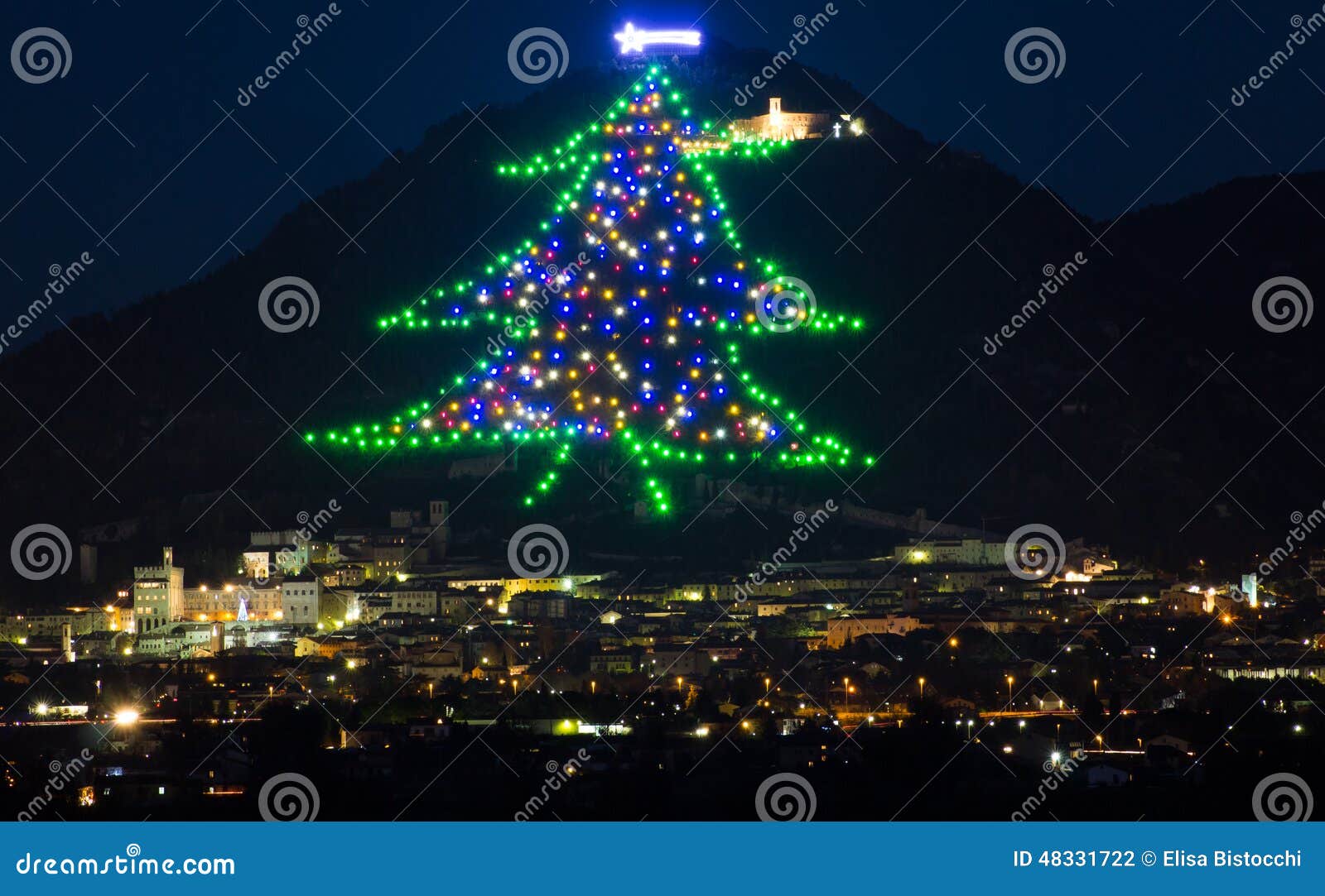 Christmas tree of Gubbio stock photo. Image of beautiful - 48331722