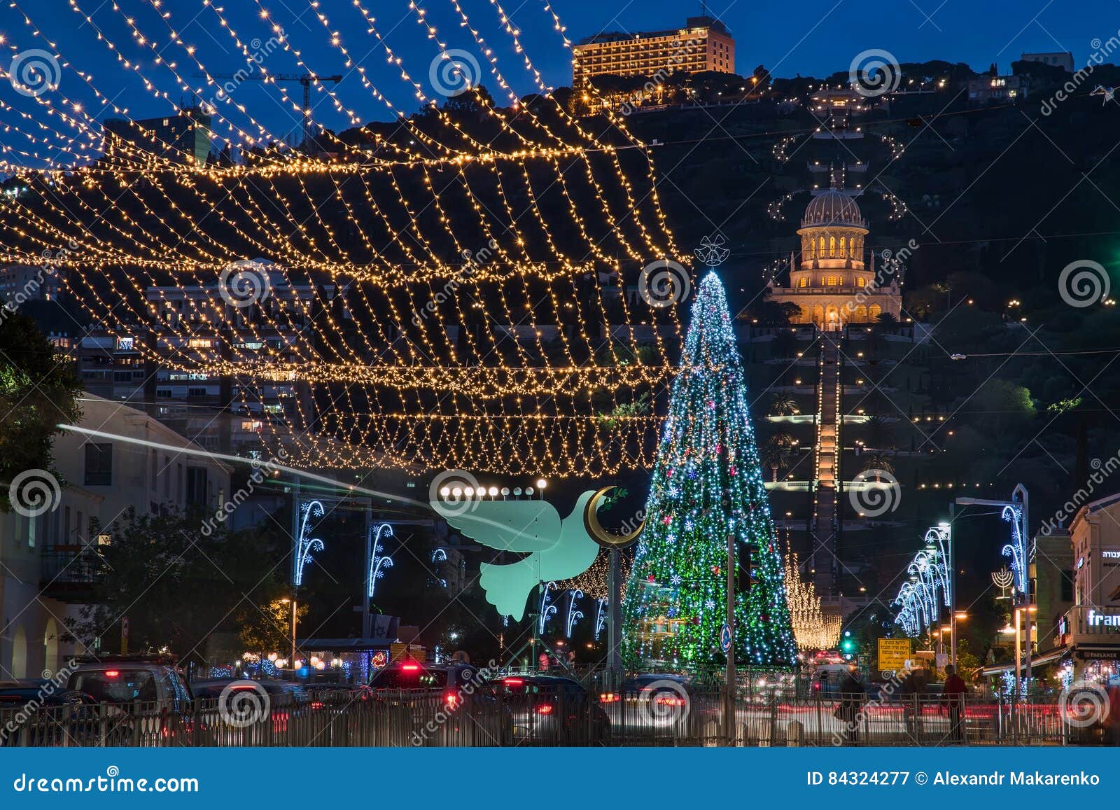 Christmas tree in Haifa. editorial photography. Image of fittings ...