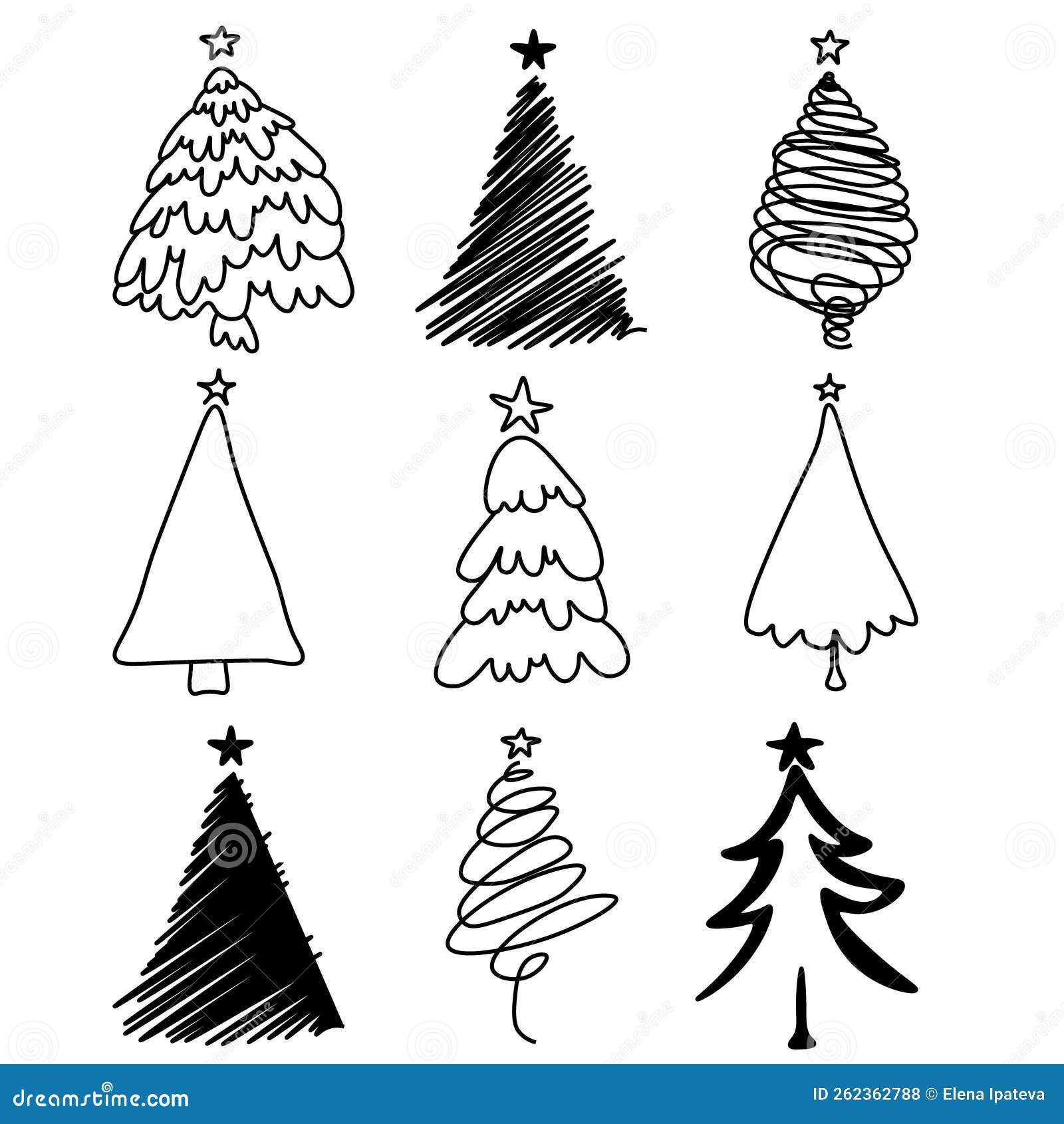 The Christmas Tree Hand Drawn Set Illustration Stock Vector ...