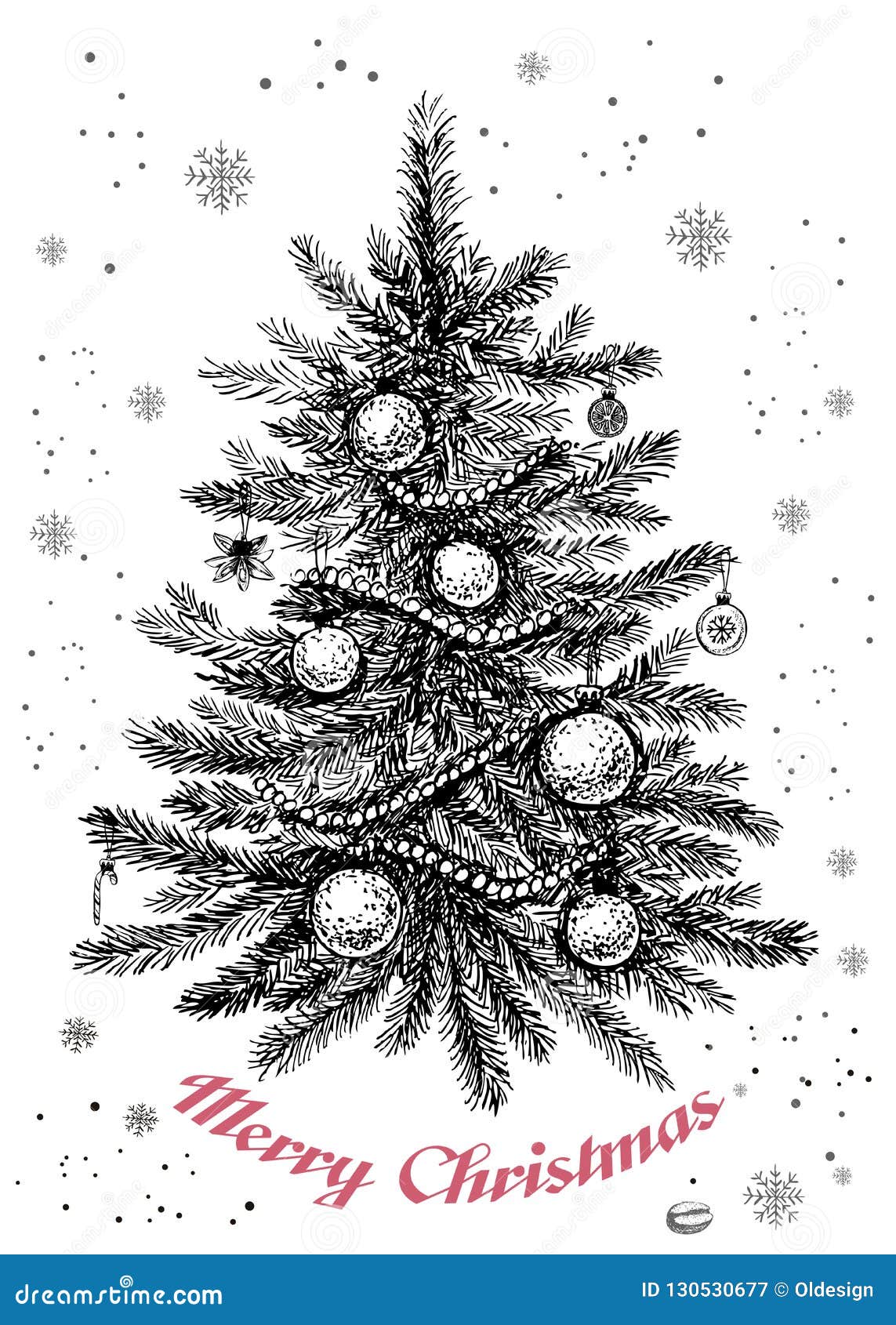 Christmas Tree. Vector Vintage Illustration. Black and White. Stock ... Christmas Tree. Vector Vintage Illustration. Black and White. Stock ...
