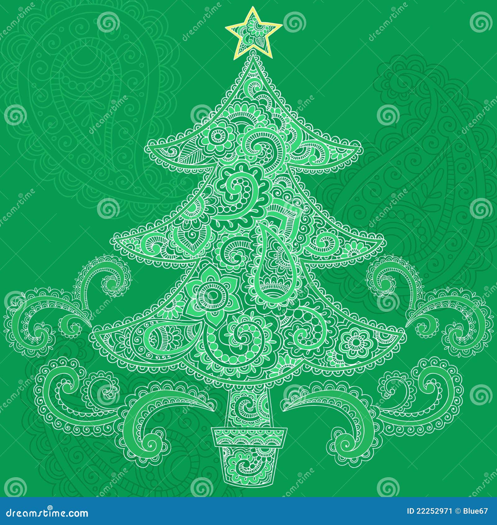 Christmas Tree Henna Mehndi Doodle Vector Stock Vector - Illustration ...