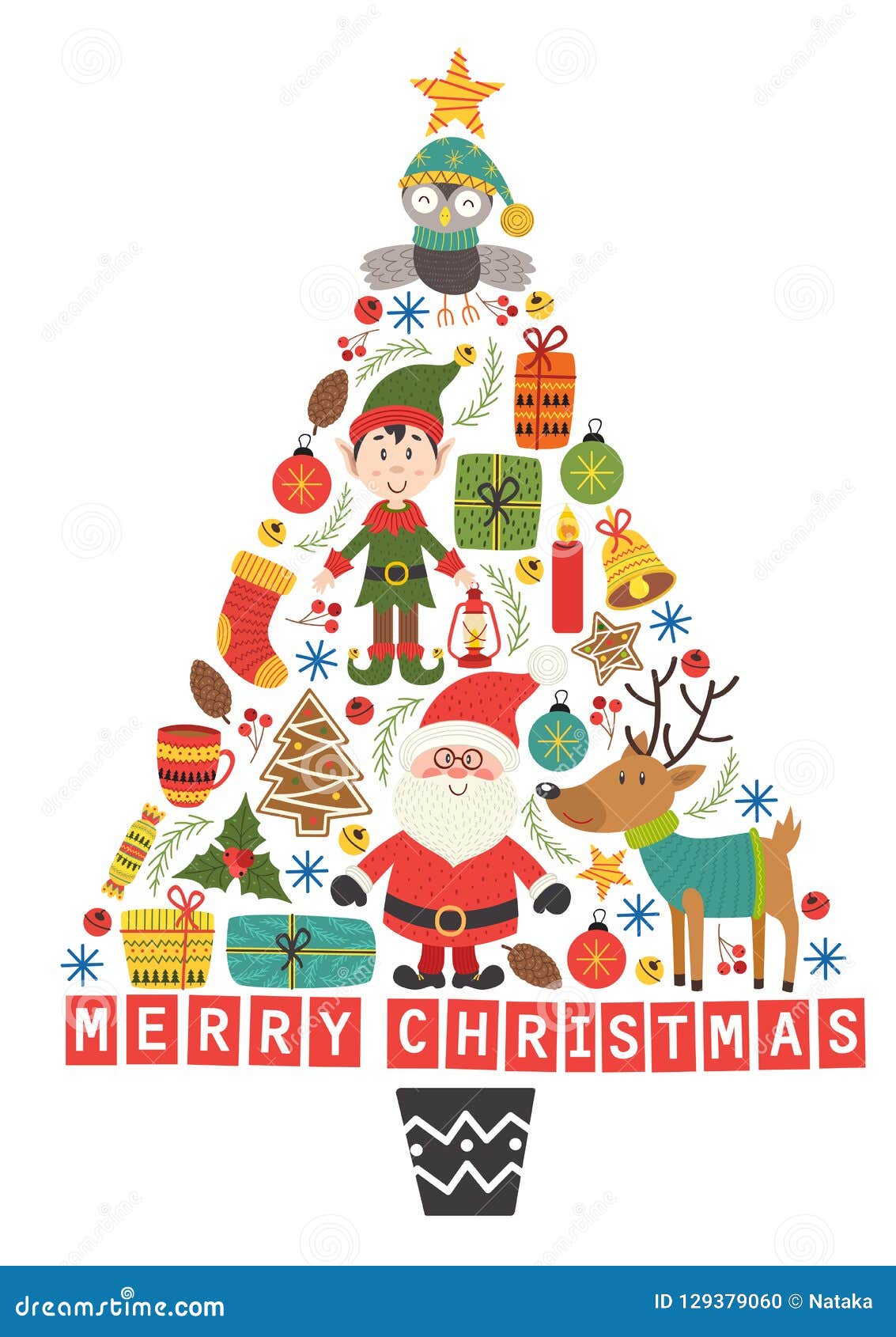 Christmas Tree of the Holiday Characters and Decorations Stock Vector ...