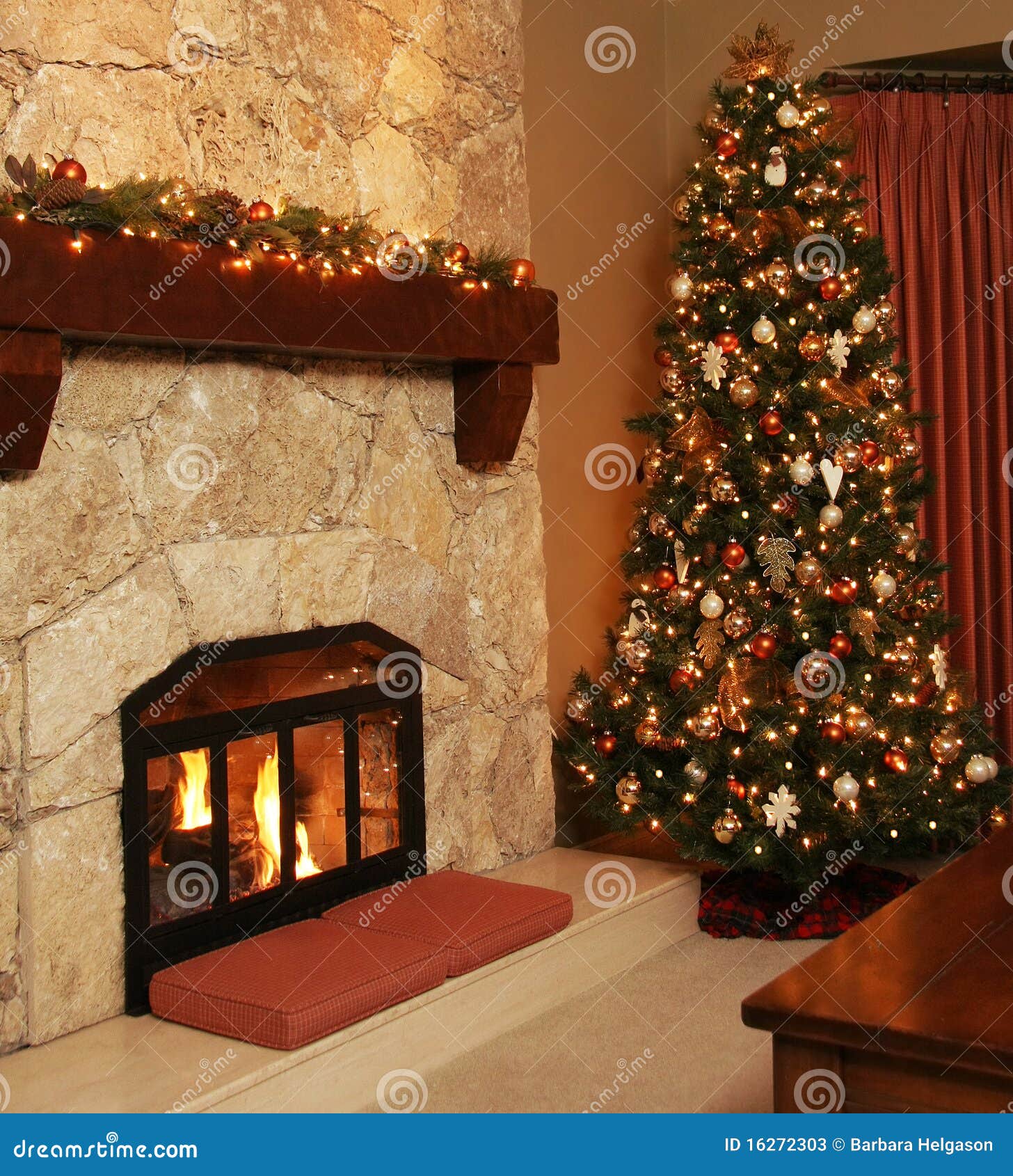 Christmas tree at home. stock image. Image of night, mantle - 16272303