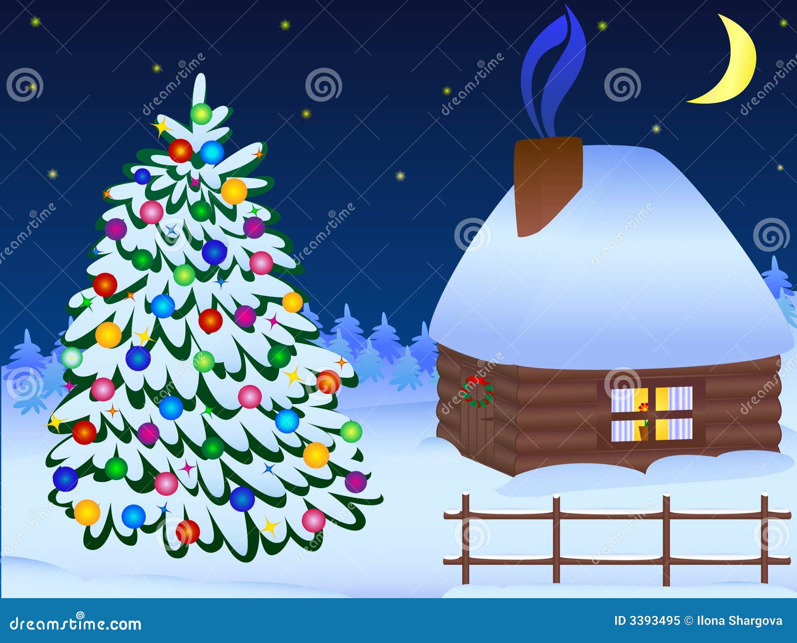 Christmas tree and house stock vector. Illustration of cold - 3393495