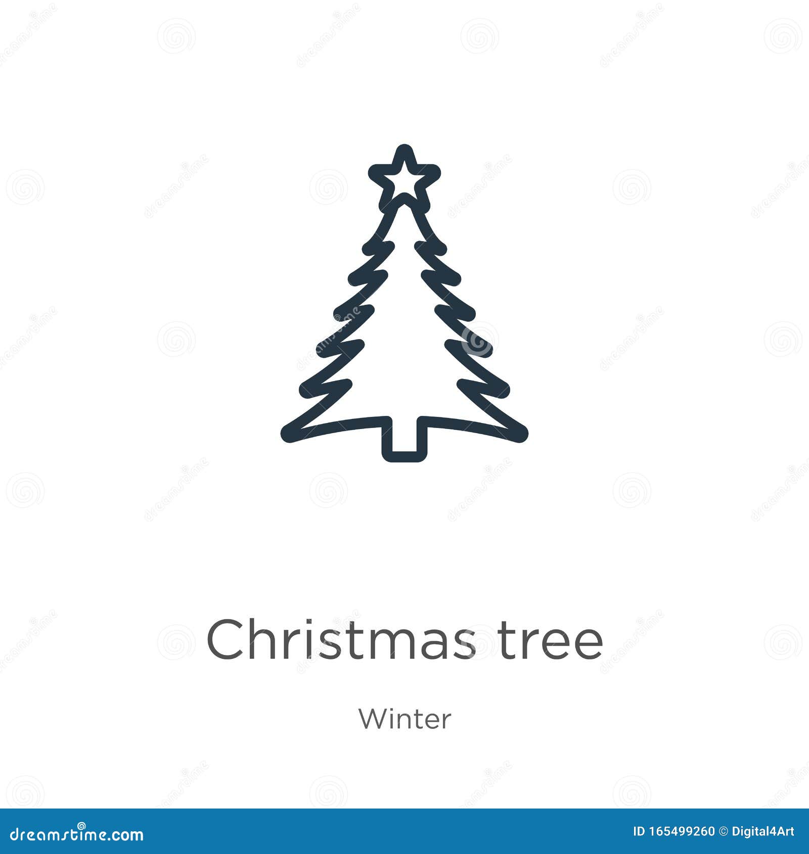 Christmas Tree Icon Thin Linear Christmas Tree Outline Icon Isolated On White Background From