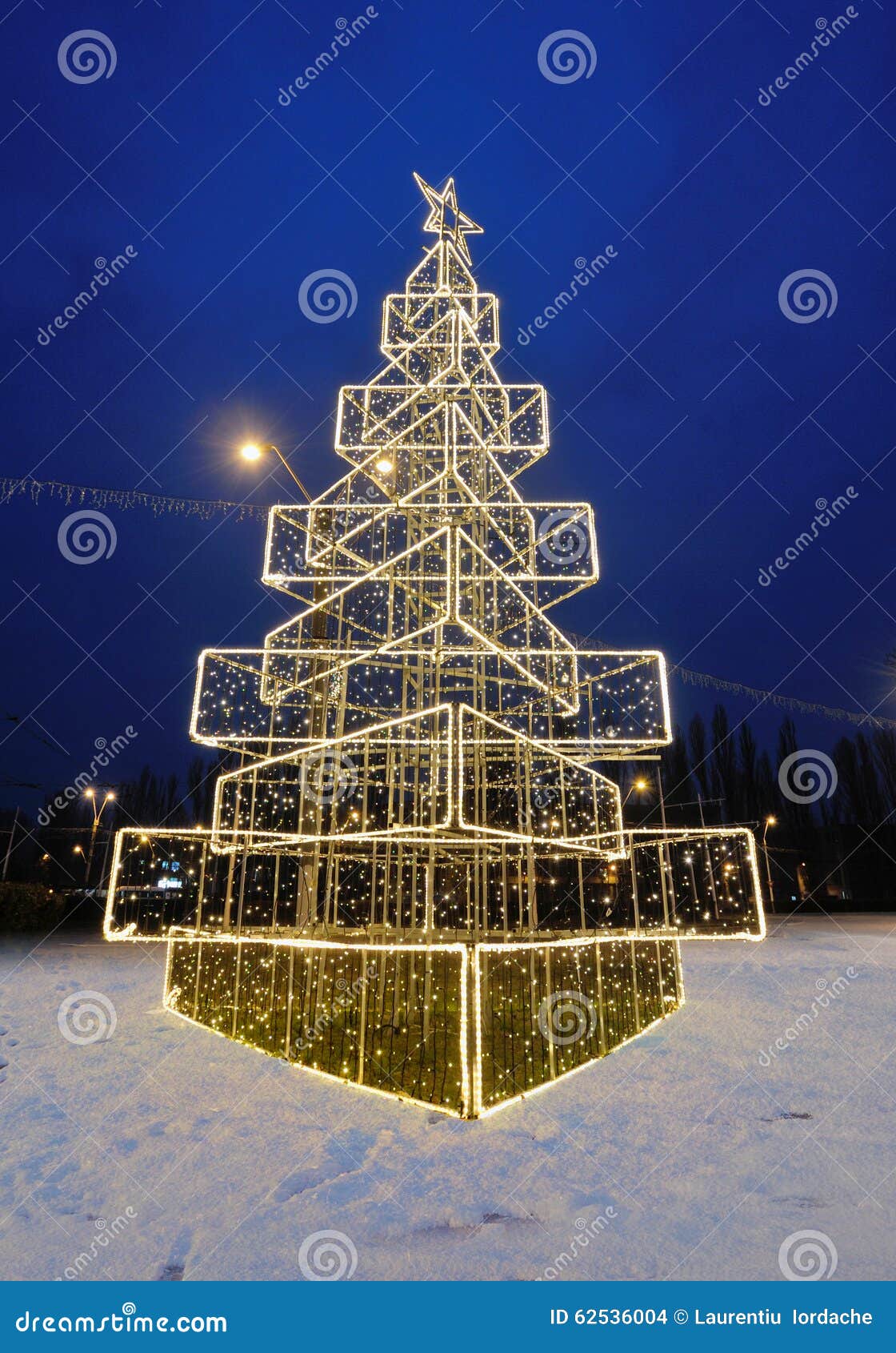 Christmas Tree Illuminated Outdoor in the Night Stock Photo - Image of ...