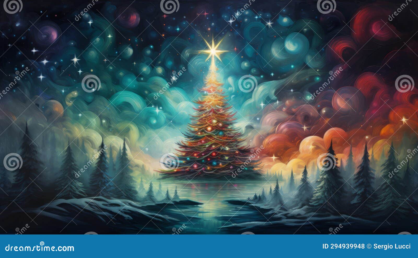 Magic Forest. Christmas Tree and Lights. Stock Photo - Image of holiday ...