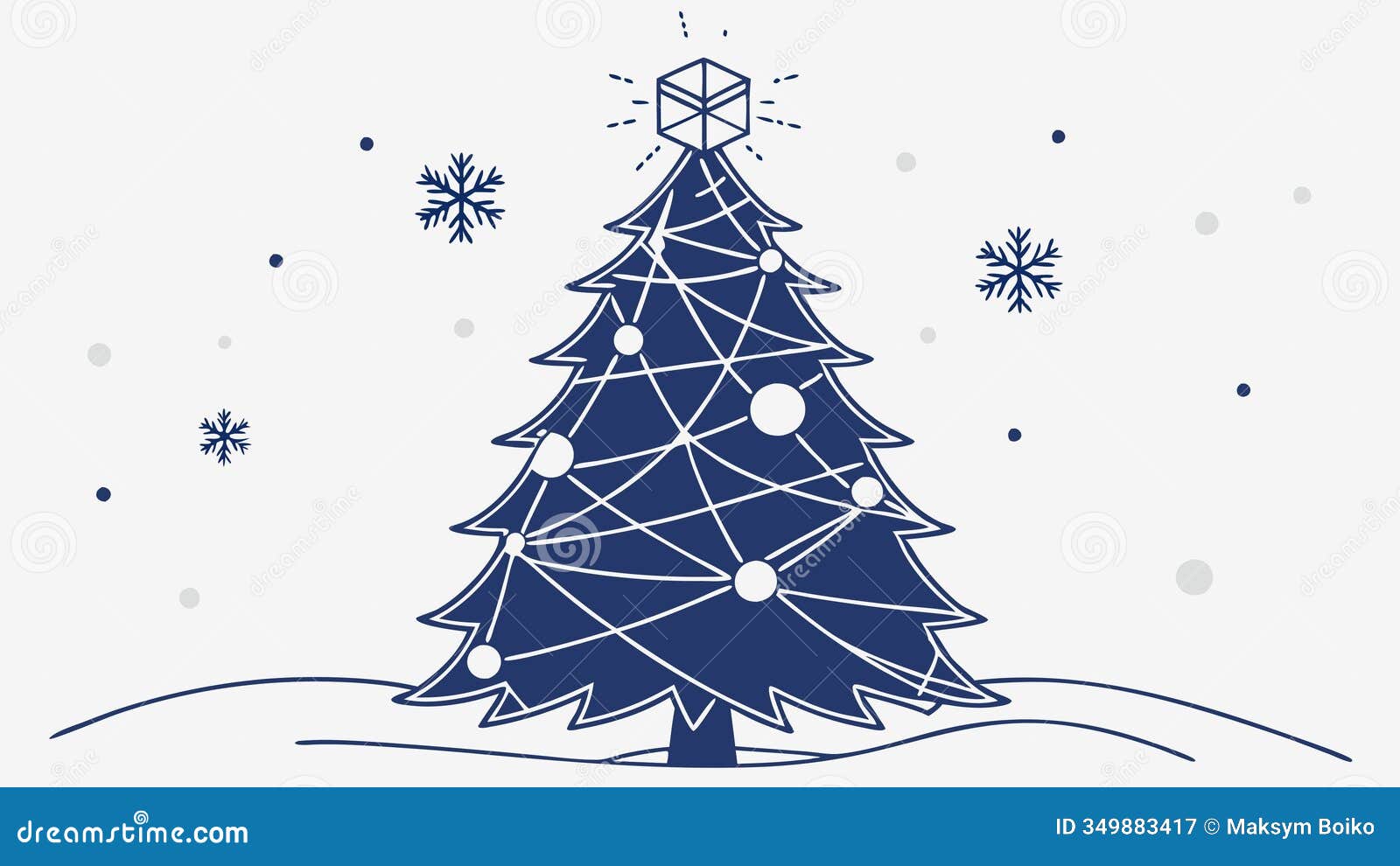Christmas Tree Illustration with Blue Neural Connect Dots Lines. Stock ...
