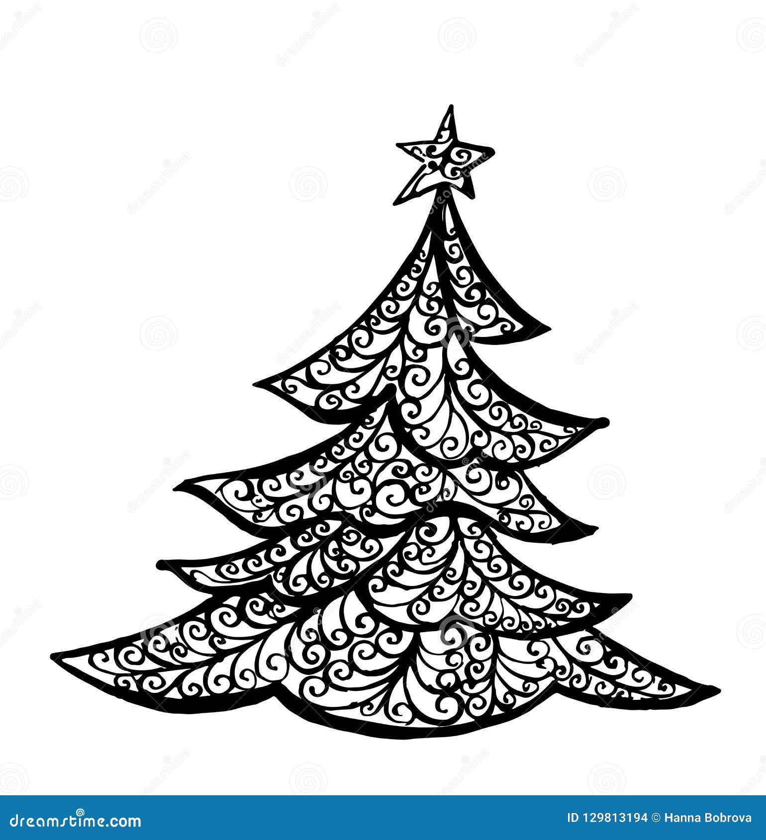 Christmas Tree Illustration, Drawing, Ink, Line Art, Vector Stock ...