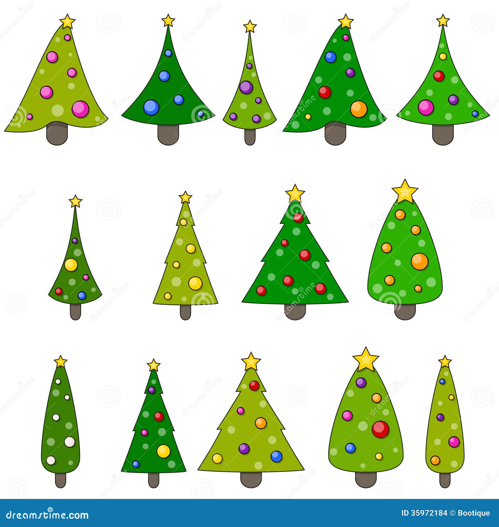 Christmas Tree Illustration Set. Stock Illustration - Illustration of ...