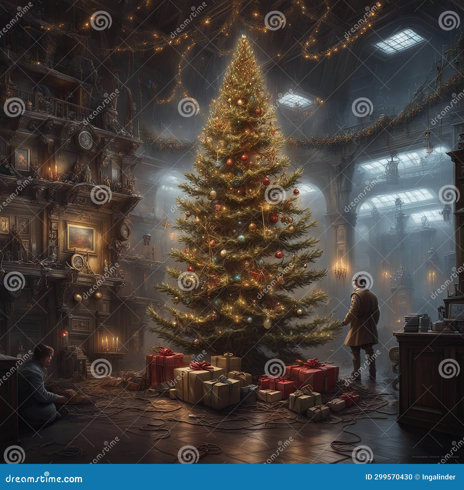 Christmas Tree in the Interior of the Old Castle. Stock Illustration ...
